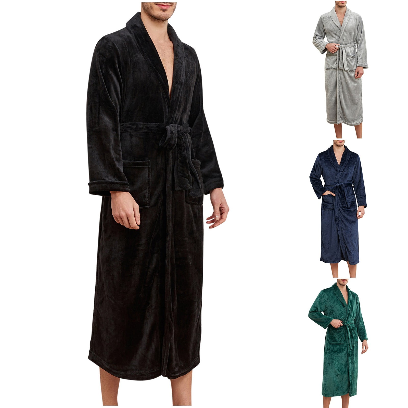 Miluxas Mens Plush Fleece Robe , Cozy Warm Bathrobe Fuzzy Male Spa Long ...