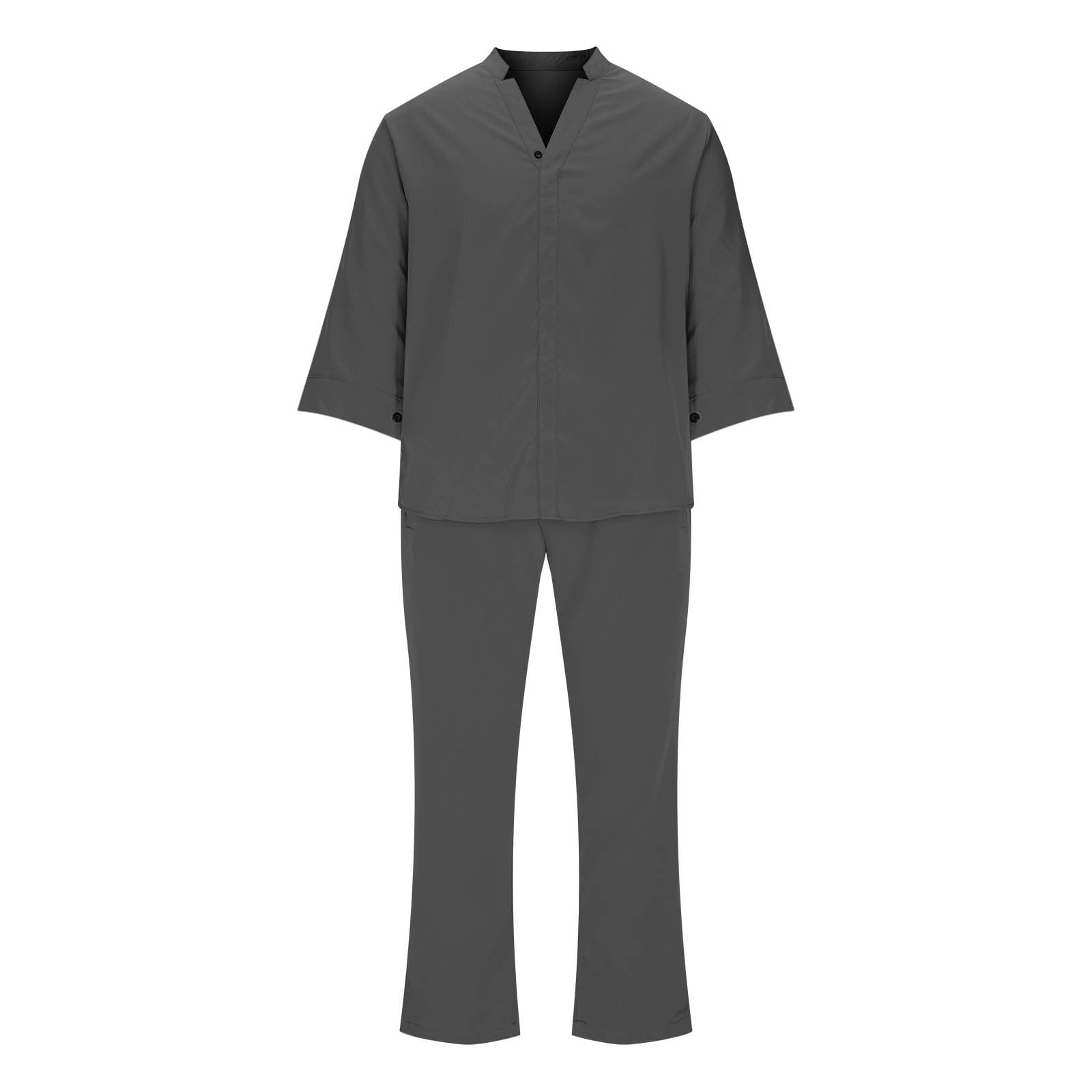 Miluxas Mens Scrubs Set Stretch V-Neck Scrub Top Jogger Scrubs Pants ...