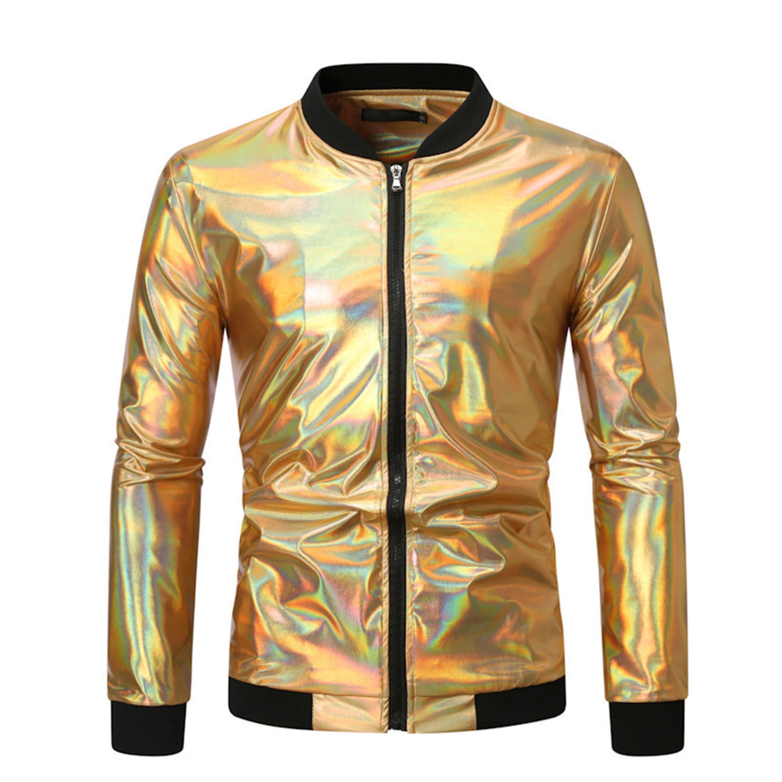 Miluxas Mens Sequin Jacket Dressy Stand Collar Zip Up Shackets Shiny ...