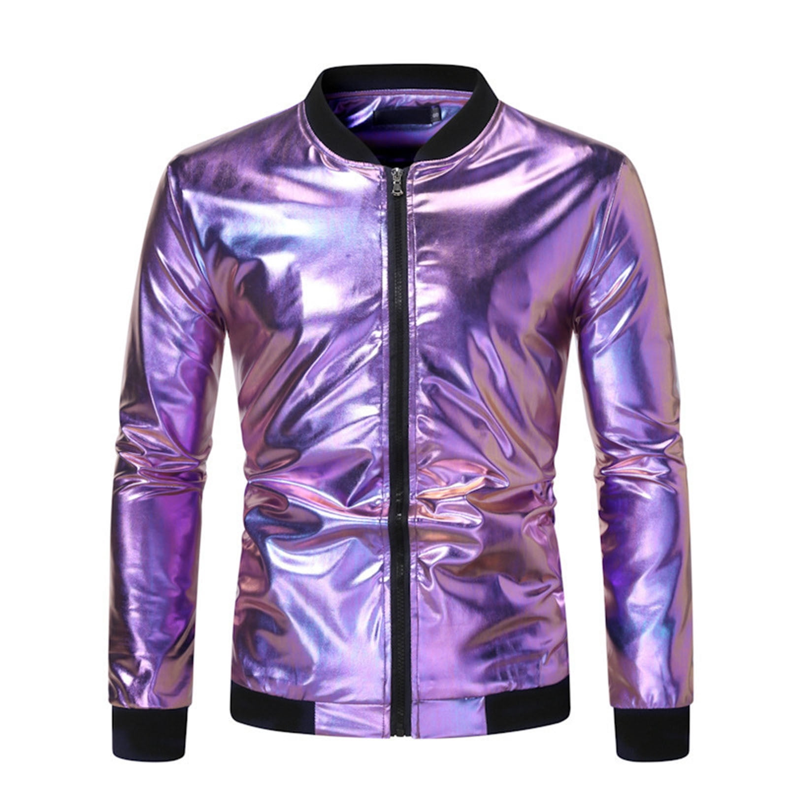 Miluxas Mens Sequin Jacket Dressy Stand Collar Zip Up Shackets Shiny ...
