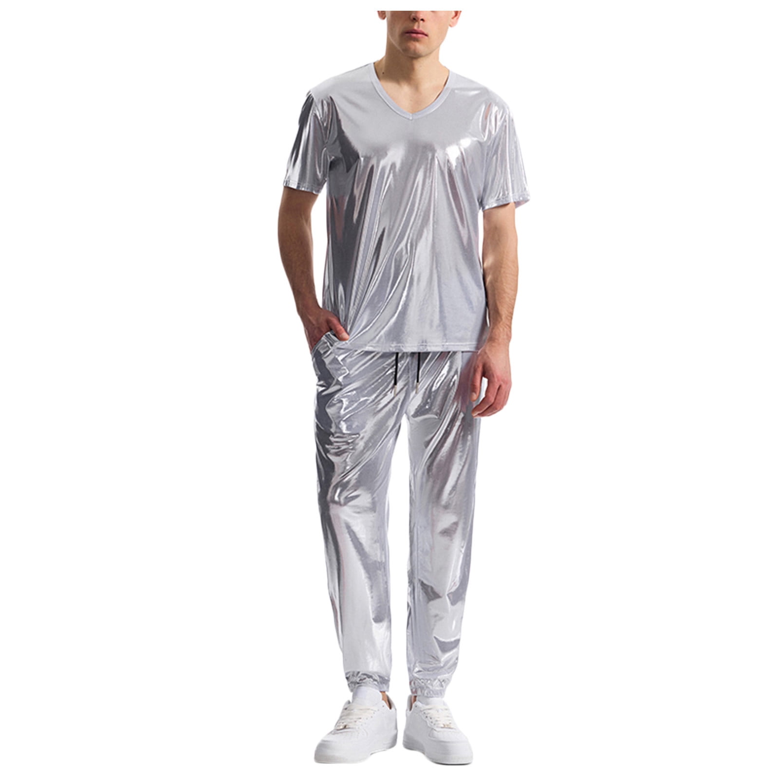 Miluxas Mens Short Sleeve Stylish Metallic Outfit Night Out Clubwear ...