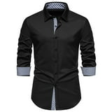 Miluxas Mens Stripe Long Sleeve Shirts Color Block Lapel Button Down ...