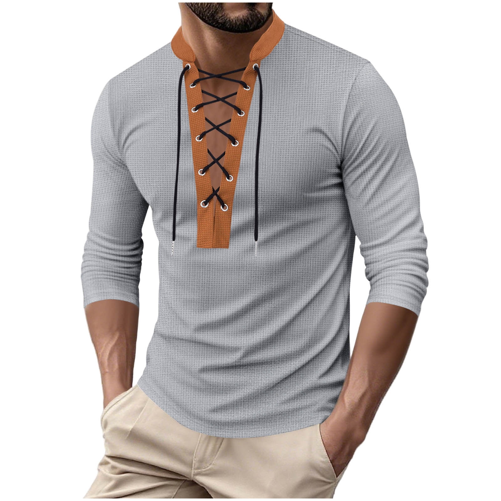 Miluxas Mens Suede Sweatshirts Stand Collar Lace Up Long Sleeve ...
