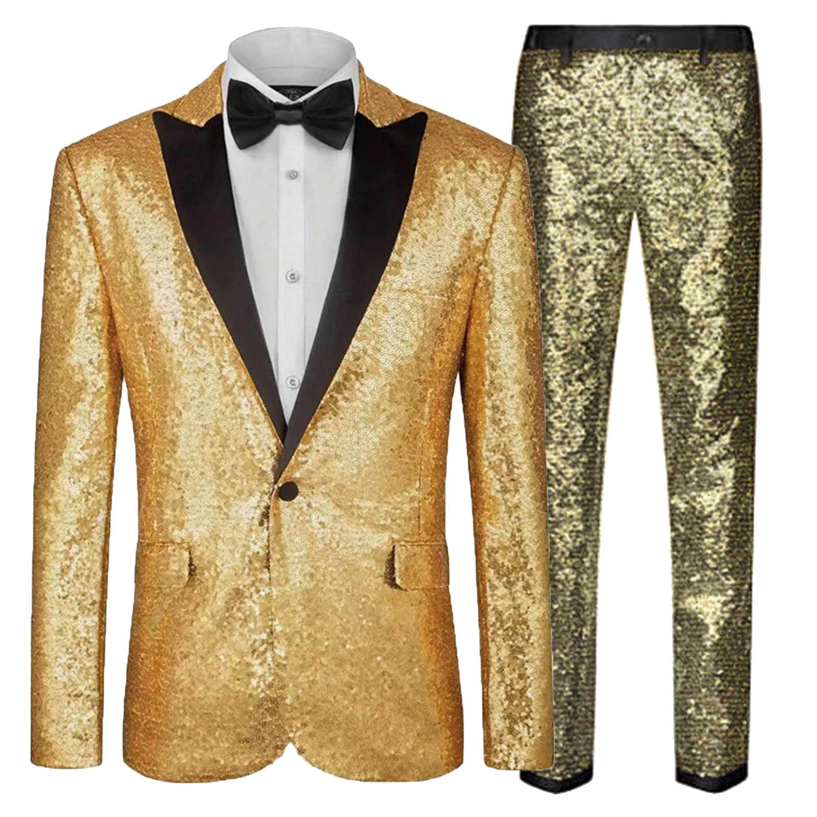 Miluxas Mens Suits Sequin Tuxedo Suit Set Slim Fit 2 Piece Luxurious ...