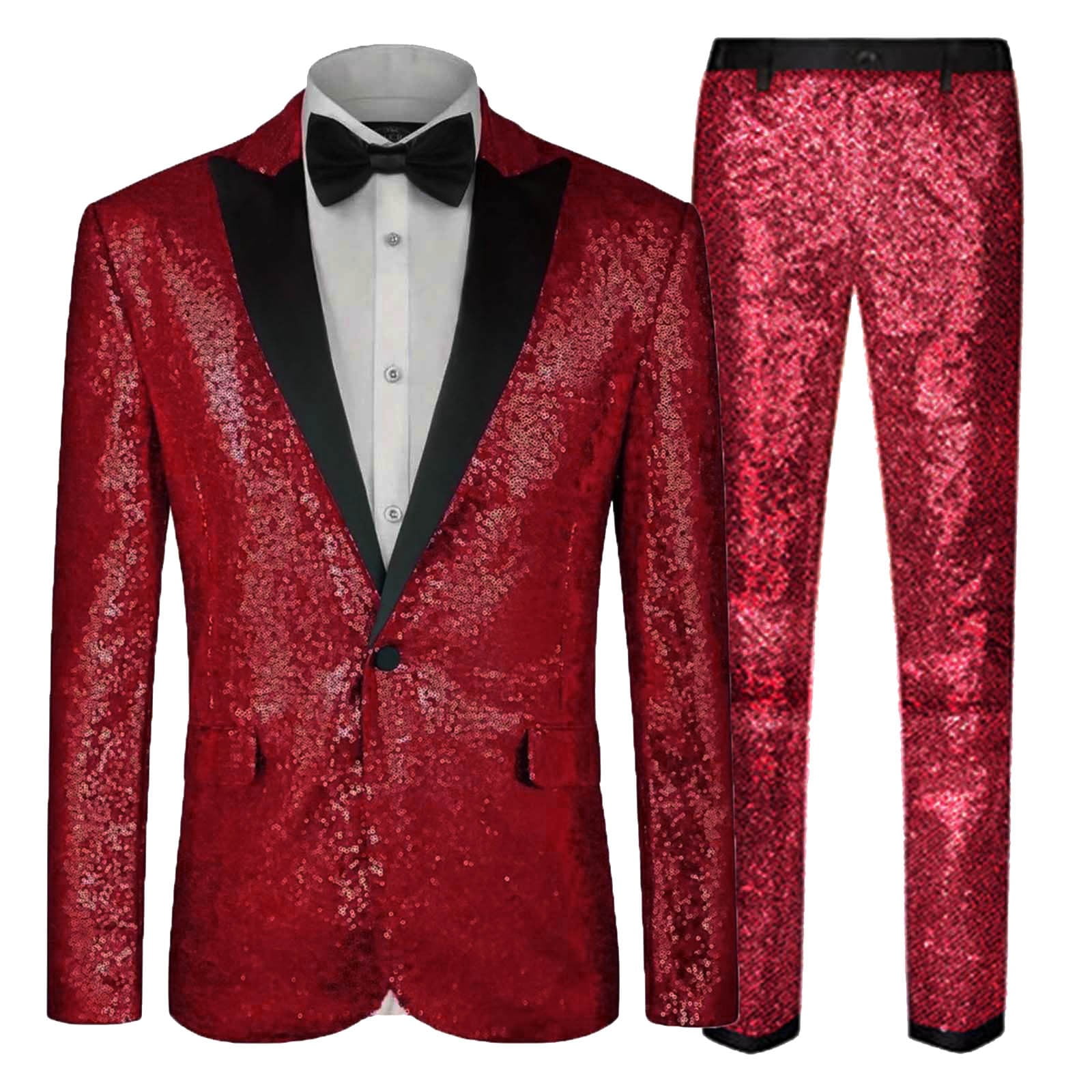 Miluxas Mens Suits Sequin Tuxedo Suit Set Slim Fit 2 Piece Luxurious ...