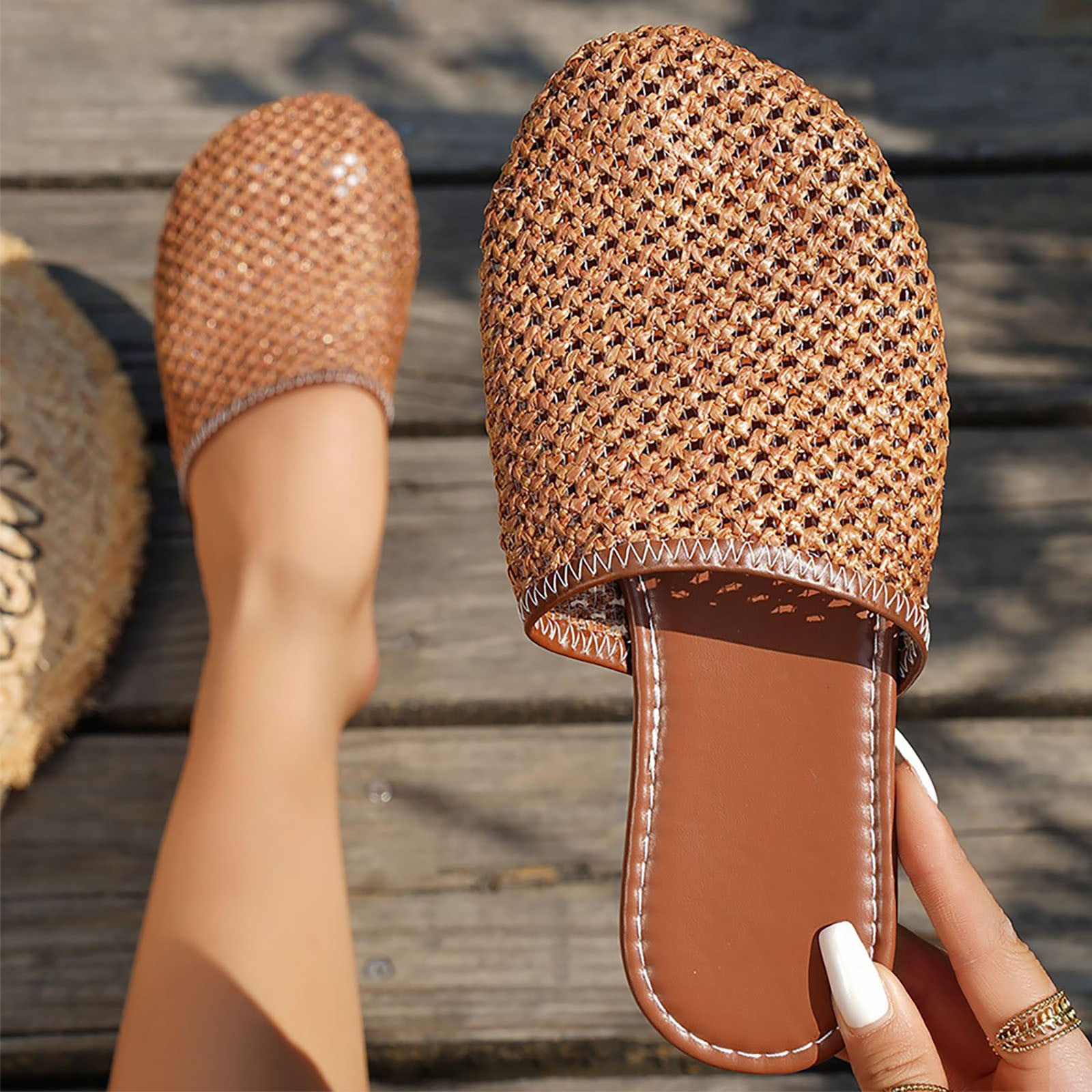 Miluxas Mesh Shoes for Women Slip On Clear Mesh Flat Slides Closed Toe ...