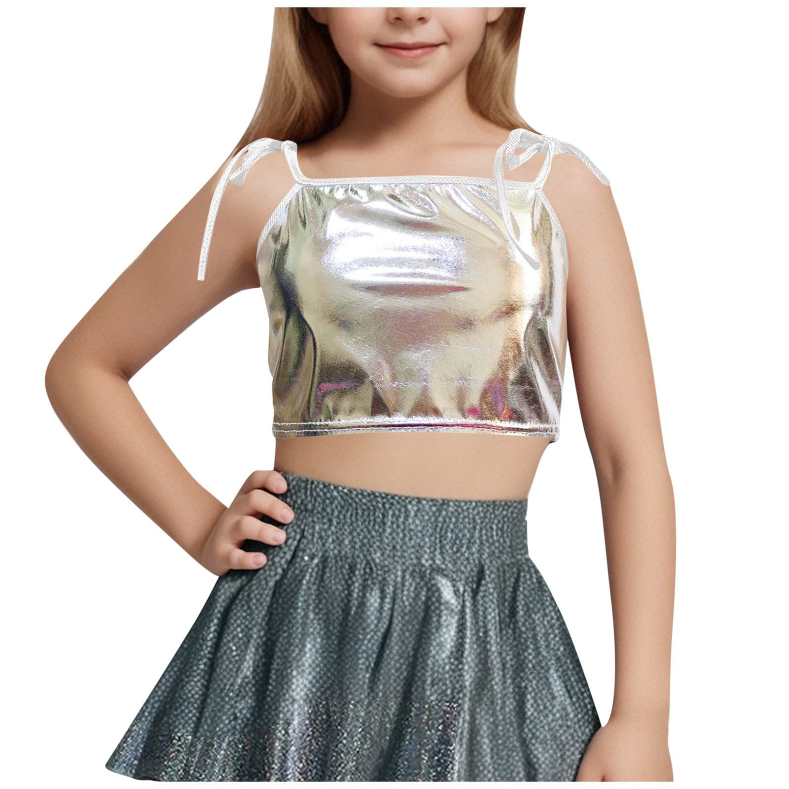 Miluxas Metallic Lace up Bra Top for Girls Perfect for Dance Silver 5 ...