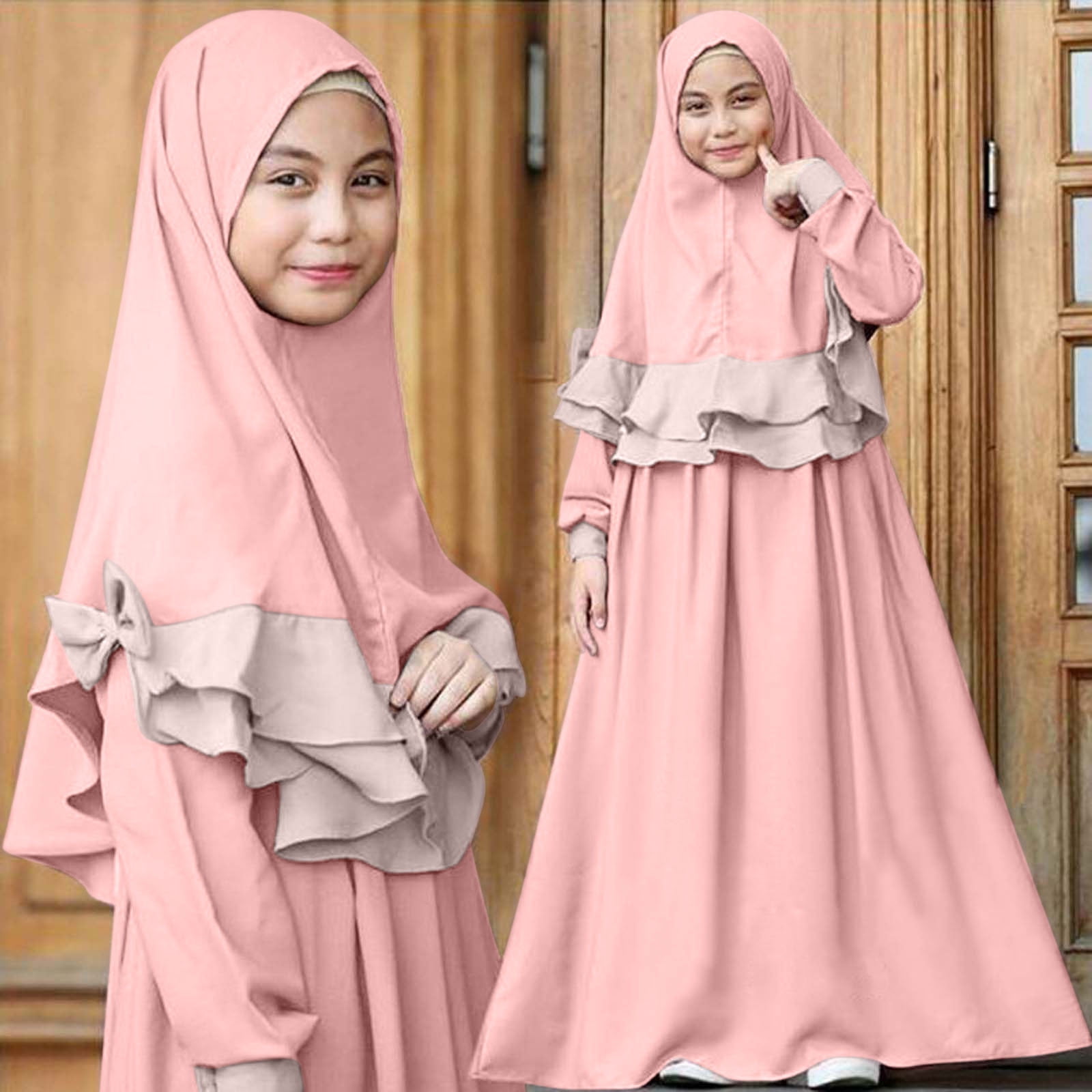 Miluxas Muslim Dress for Girls, Long Sleeve One-Piece Islamic Prayer ...