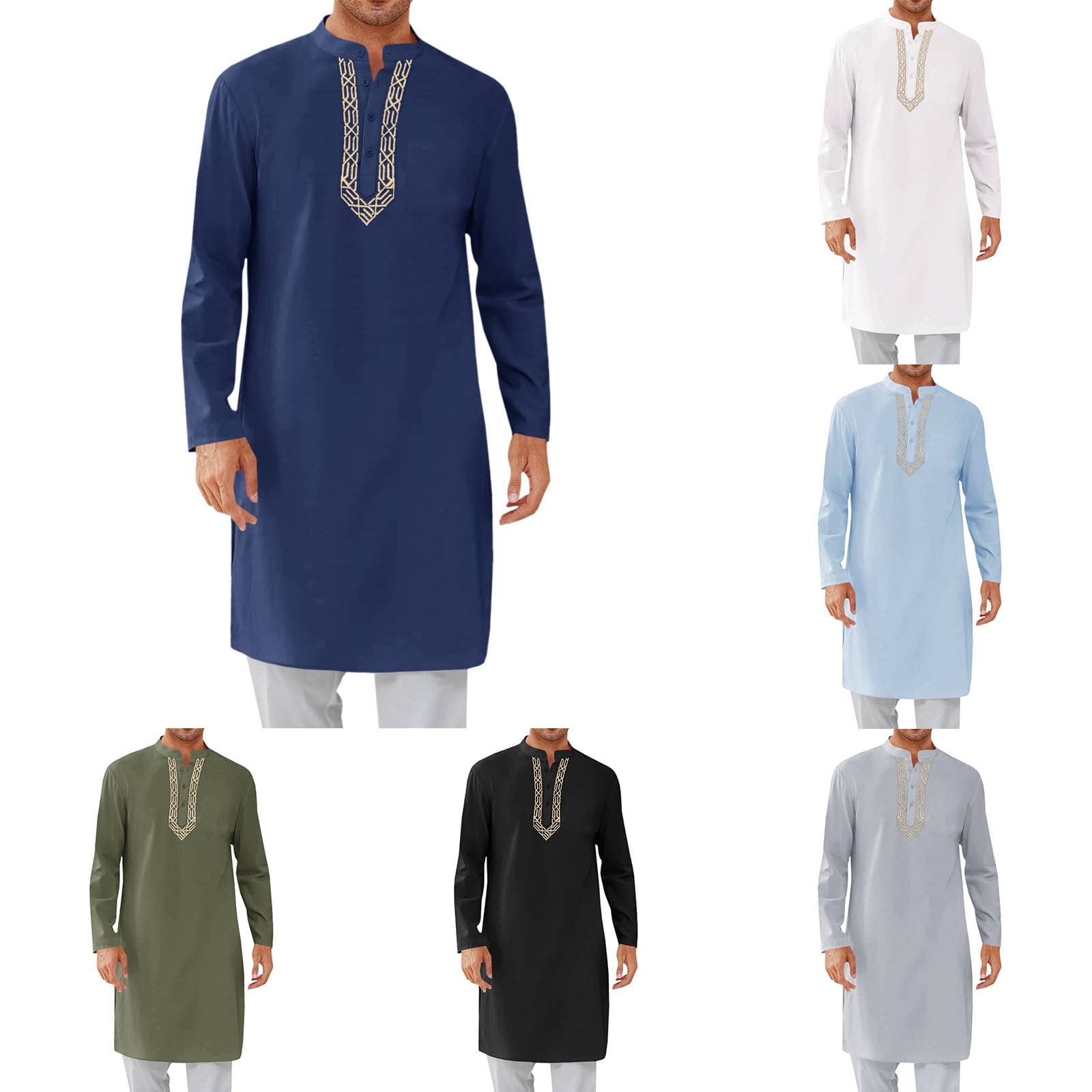 Miluxas Muslim Robe for Men Arab Long Sleeve Kaftan Islamic Arabic ...