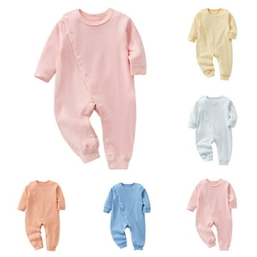 Newborn Infant Unisex Baby Boy Girl Button Solid Long Sleeve Romper Bodysuit One Piece Jumpsuit ...