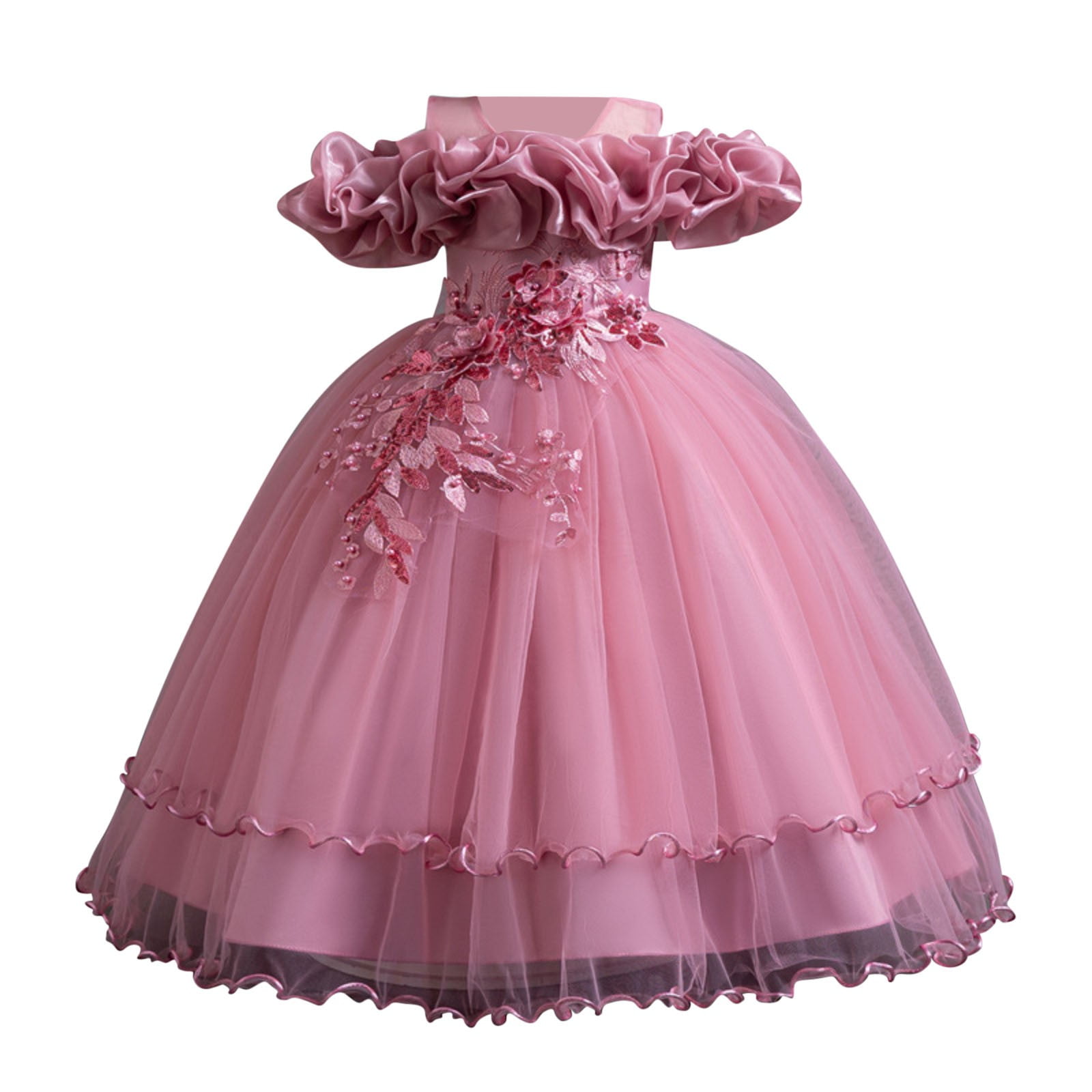 Miluxas Pageant Dress for Girls Floral Cold Shoulder Wedding Junior ...