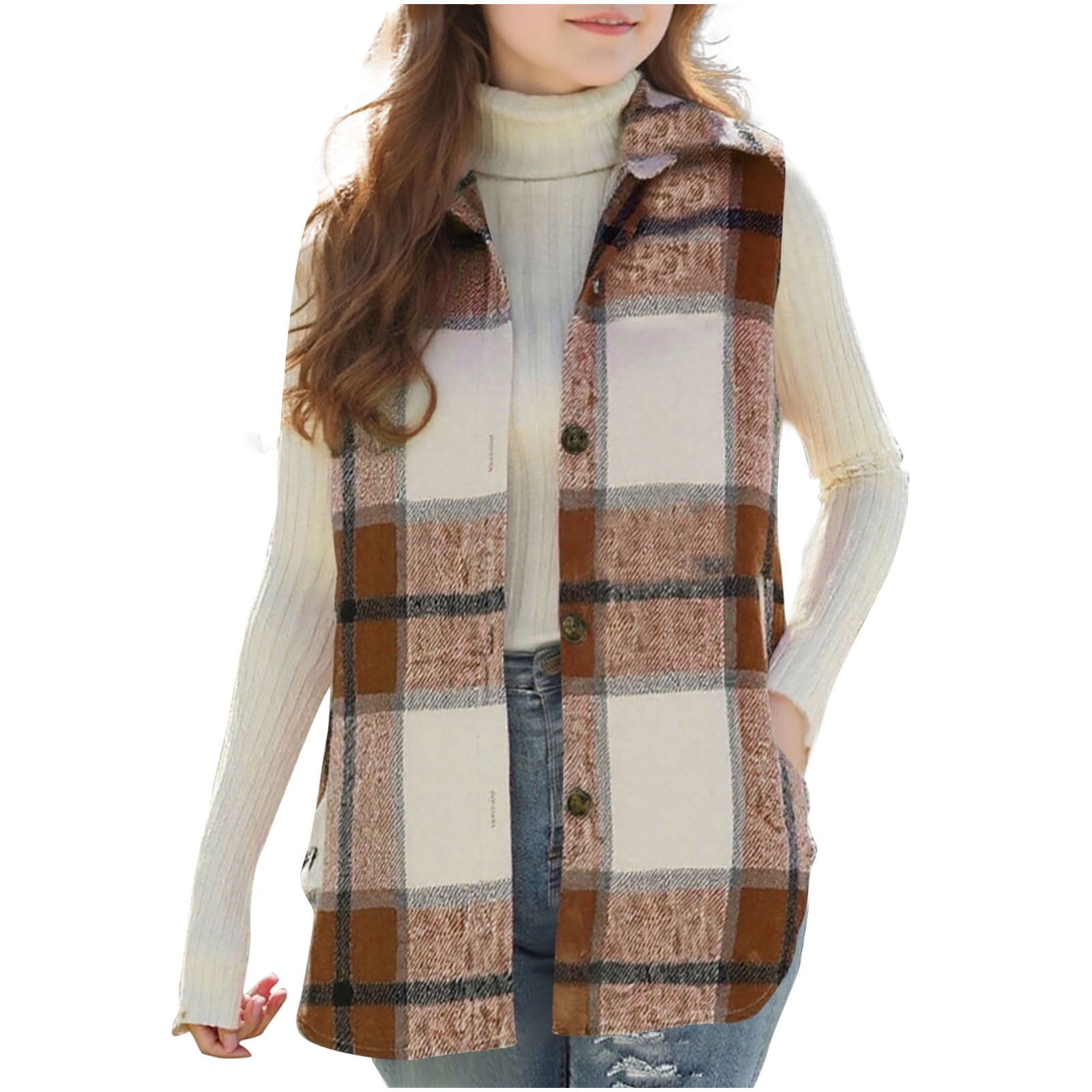 Miluxas Plaid Vest for Kids Trendy Button Down Sleeveless Shacket ...