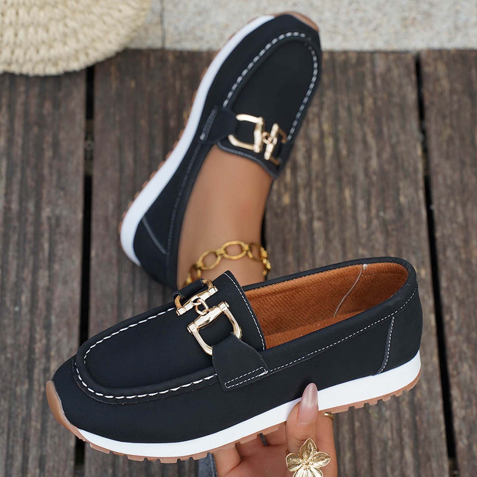 Miluxas Platform Loafers Women with Chain, Round Retro Toe Comfortable ...