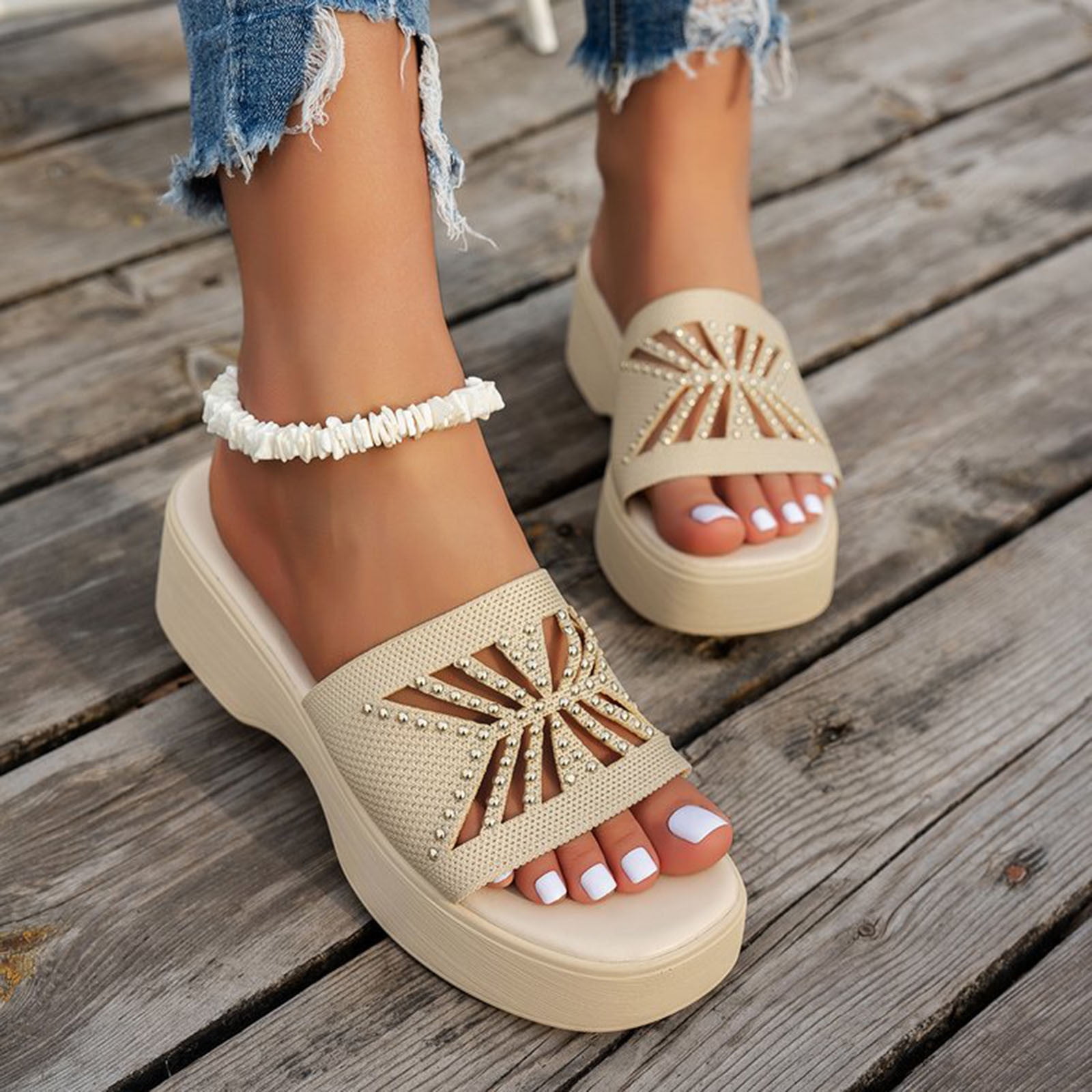 Miluxas Platform Sandals Women Slip On Platform Block Heel Sandals ...