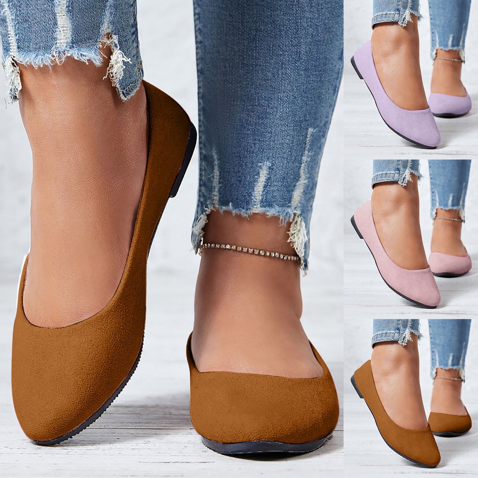 Miluxas 2025 Clearance! Pointy Toe Shoes Clearance Women Ballet Flats Comfort Solid Flat Shoes ...