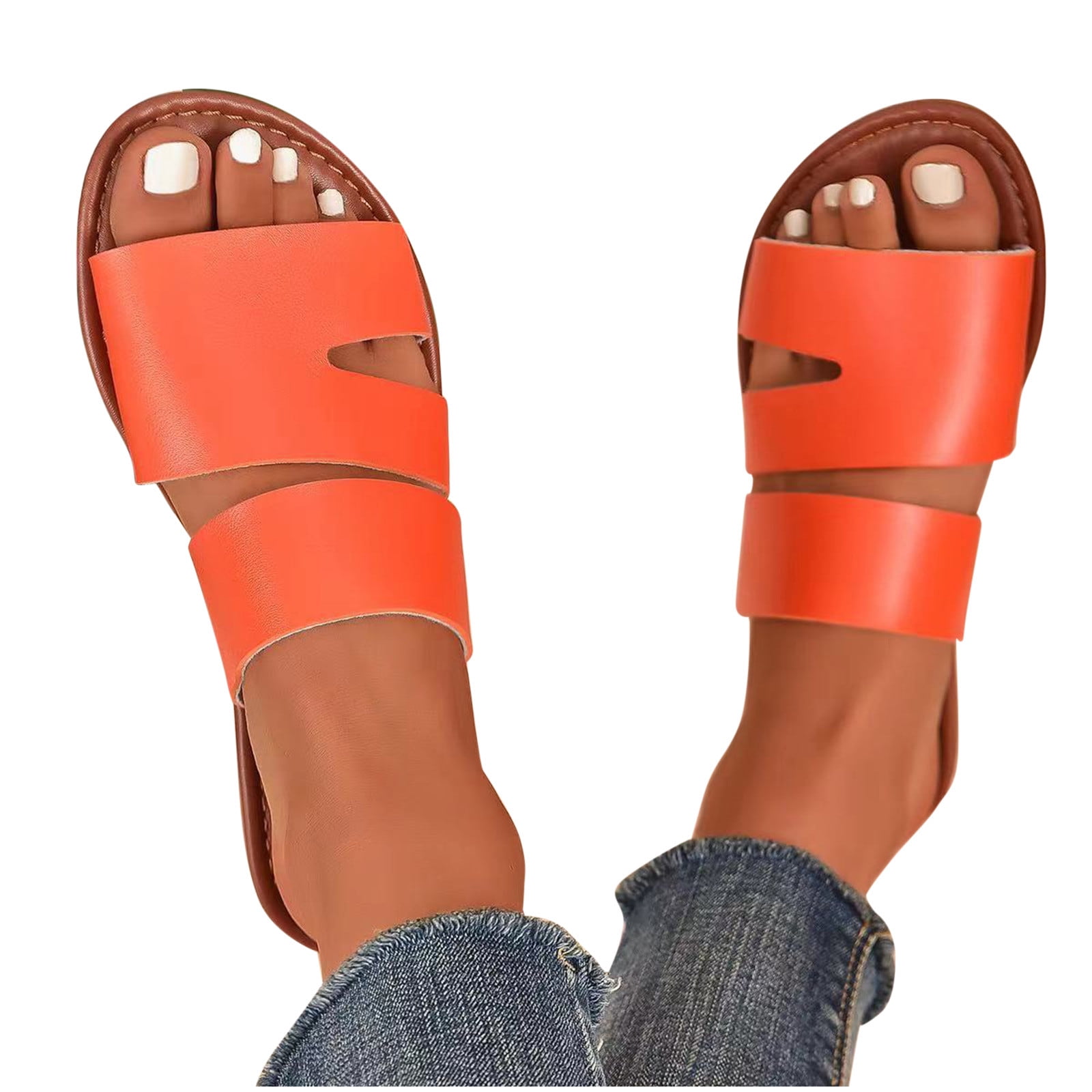 Miluxas Sandals Womens Dressy Summer Flat Womens Open Round Toe Flats ...