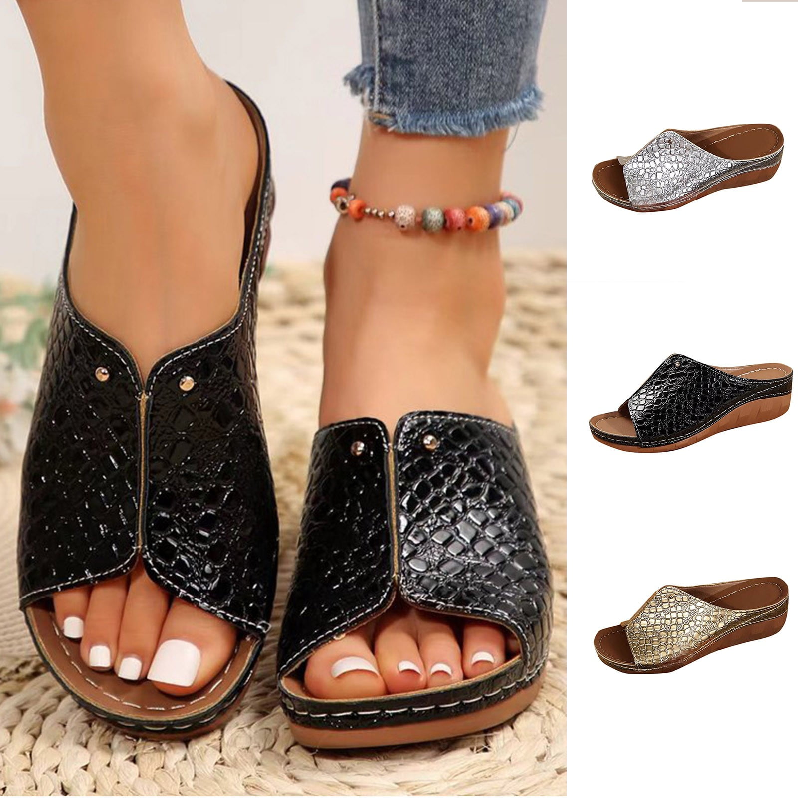 Miluxas Sandals for Women Soft Sandals Arch Support Summer Lightweight ...