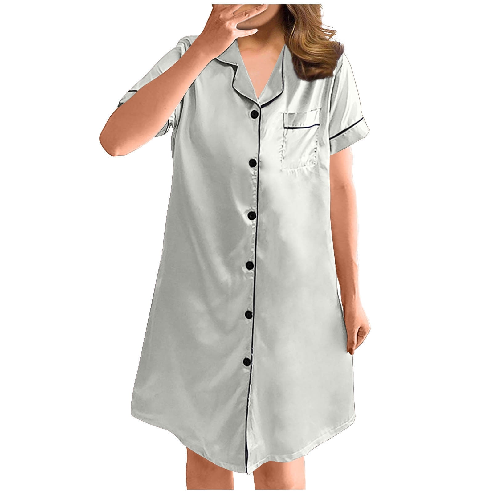 Miluxas Satin Nightgowns for Women Clearance Silk Sleepwear Button Down ...