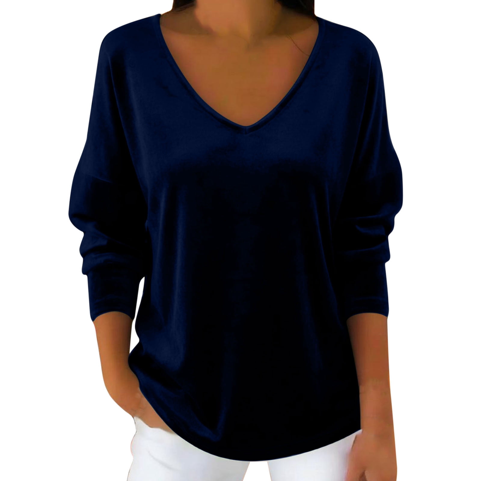 Miluxas Spring Summer Tops for Women Trendy V Neck Long Sleeve Shirts ...