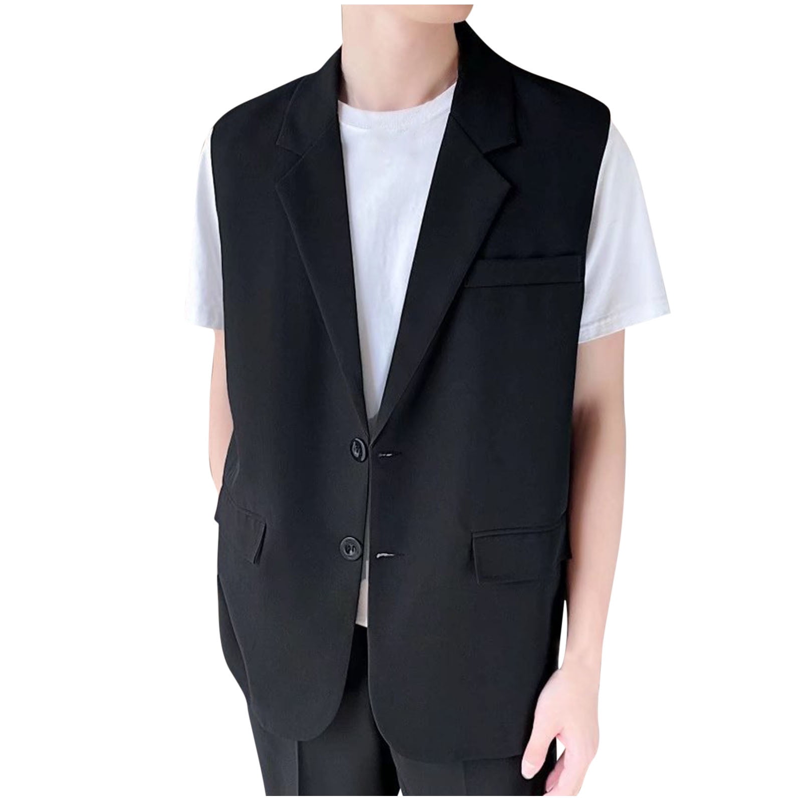 Miluxas Suit Vest Men's Korean Style Loose Shoulderless Sleeveless Vest ...