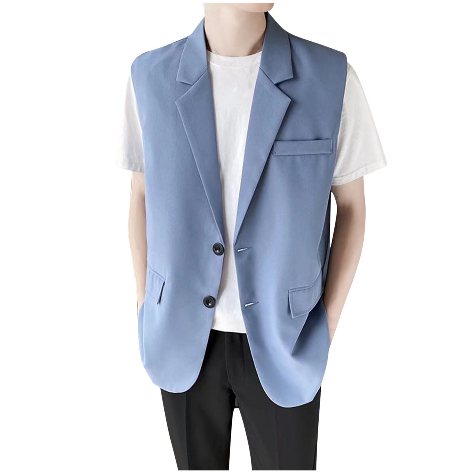 Miluxas Suit Vest Men's Korean Style Loose Shoulderless Sleeveless Vest ...
