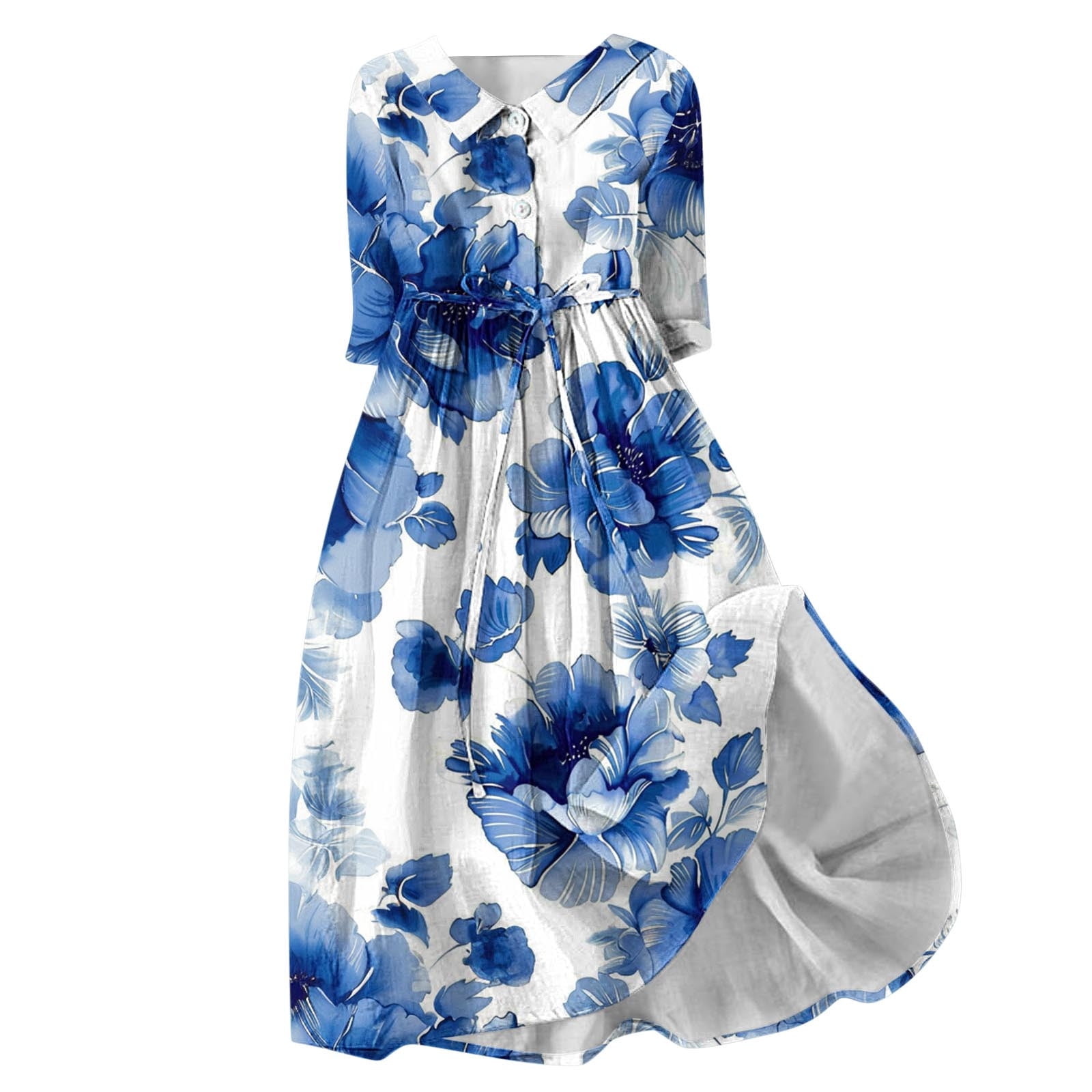 Miluxas Summer Dress for Women 3/4 Sleeve Button Up A Line Flowy Maxi ...