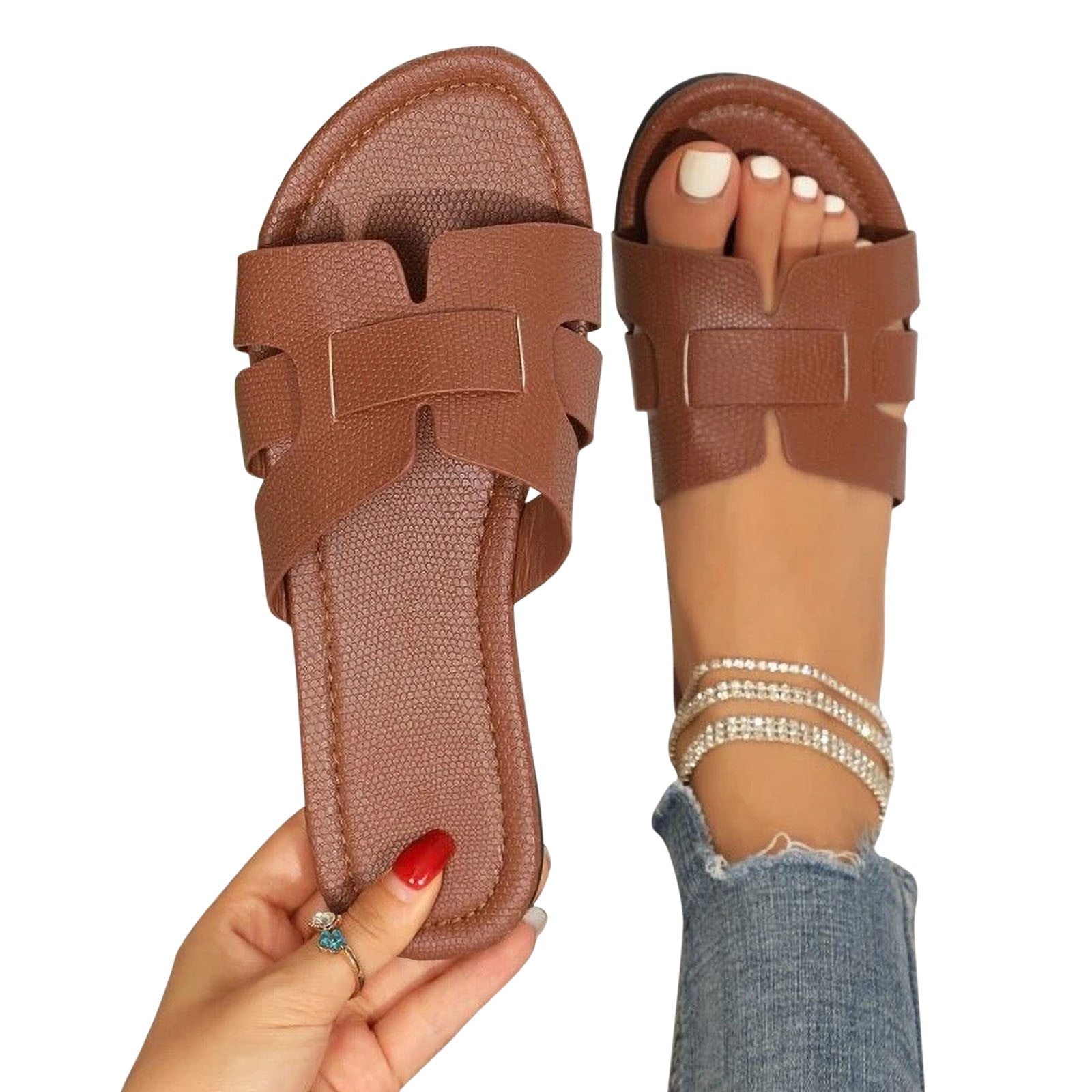 Miluxas Summer Sandals Clearance Women's Crocodile Embossed Flat ...