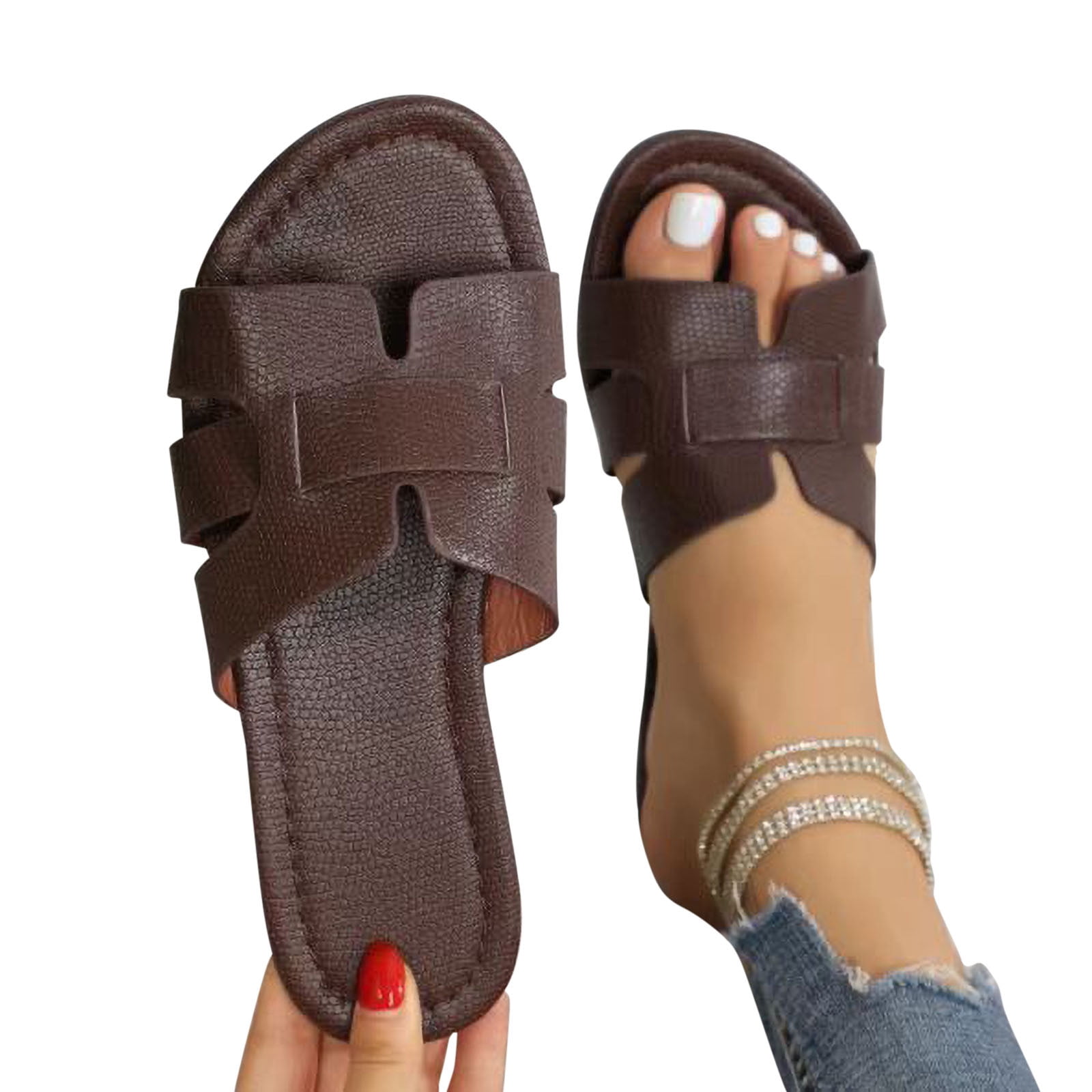 Miluxas Summer Sandals Clearance Women's Crocodile Embossed Flat ...