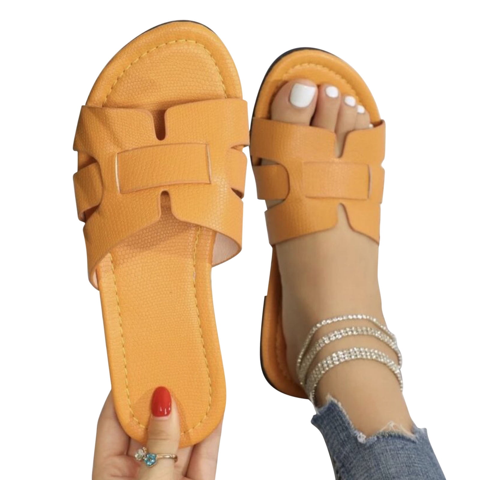 Miluxas Summer Sandals Clearance Women's Crocodile Embossed Flat ...
