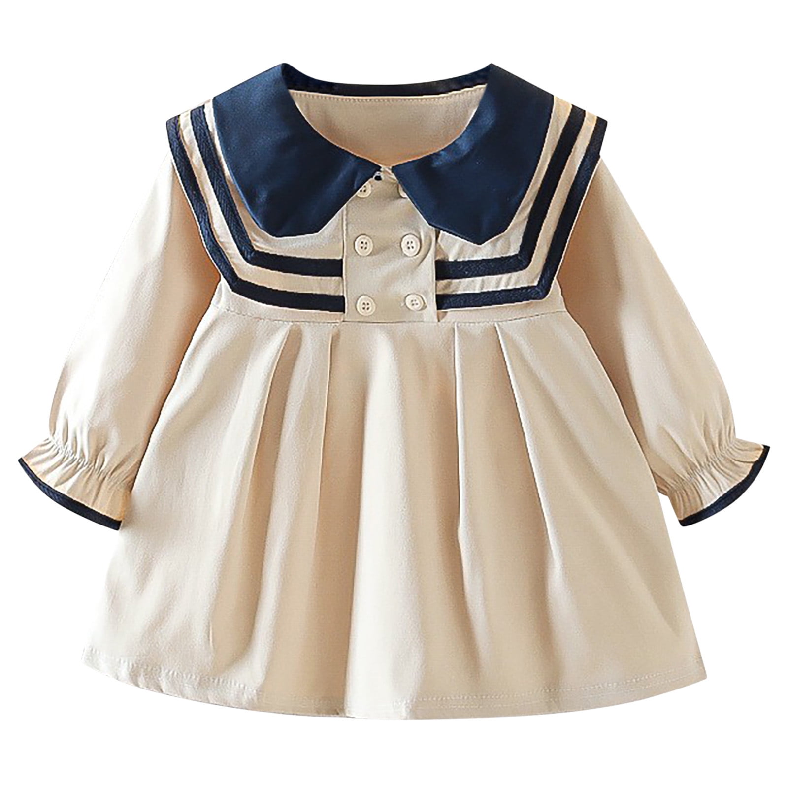 Miluxas Toddler Nautical Sailor Dress Fall Long Sleeve Pleated School ...
