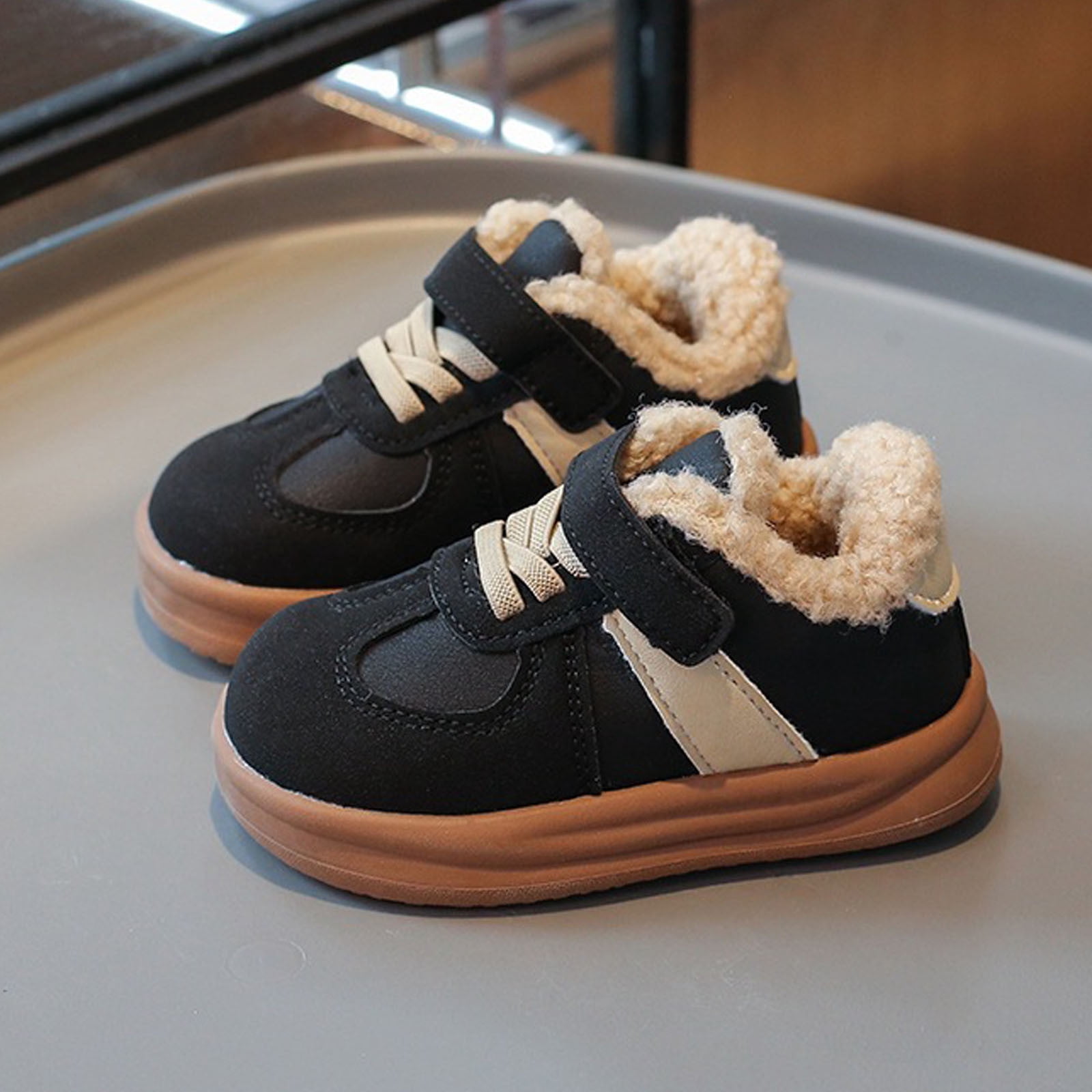 Miluxas Toddler Wide Toe Box Shoes Fleece Sneakers for Little Kid Slip ...