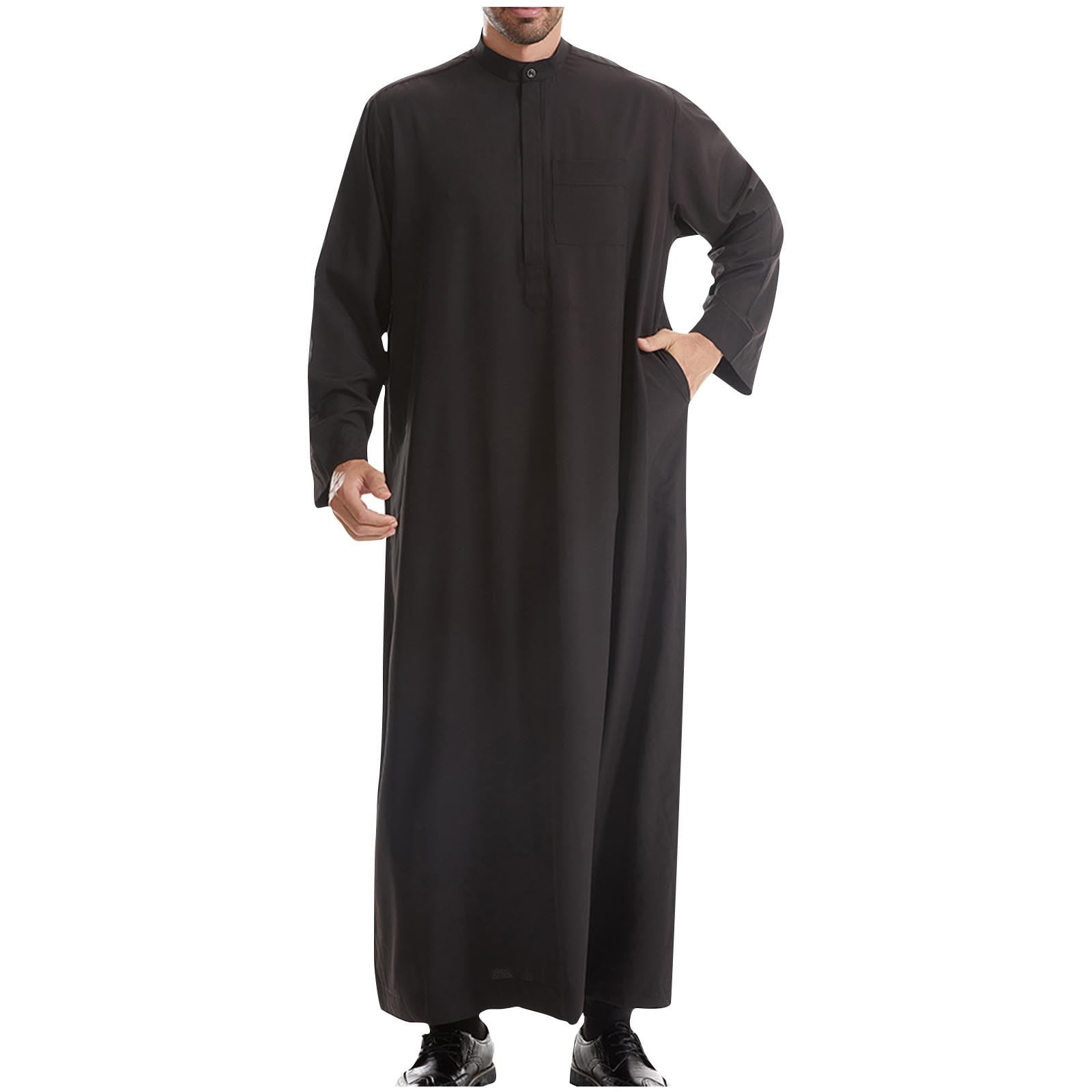 Miluxas Traditional Arabic Thobe, Long Sleeve Islamic Robe, Men's ...