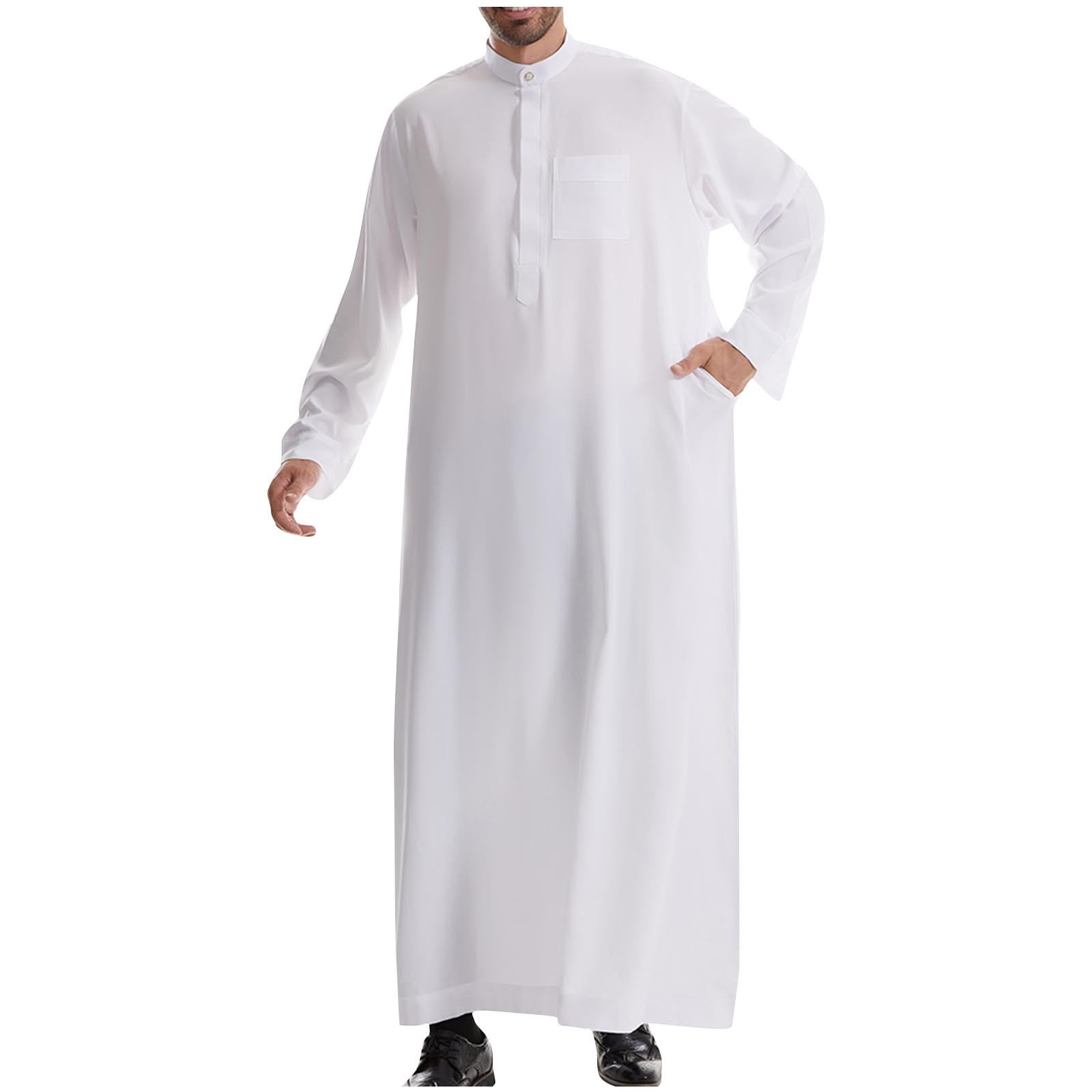 Miluxas Traditional Arabic Thobe, Long Sleeve Islamic Robe, Men's ...