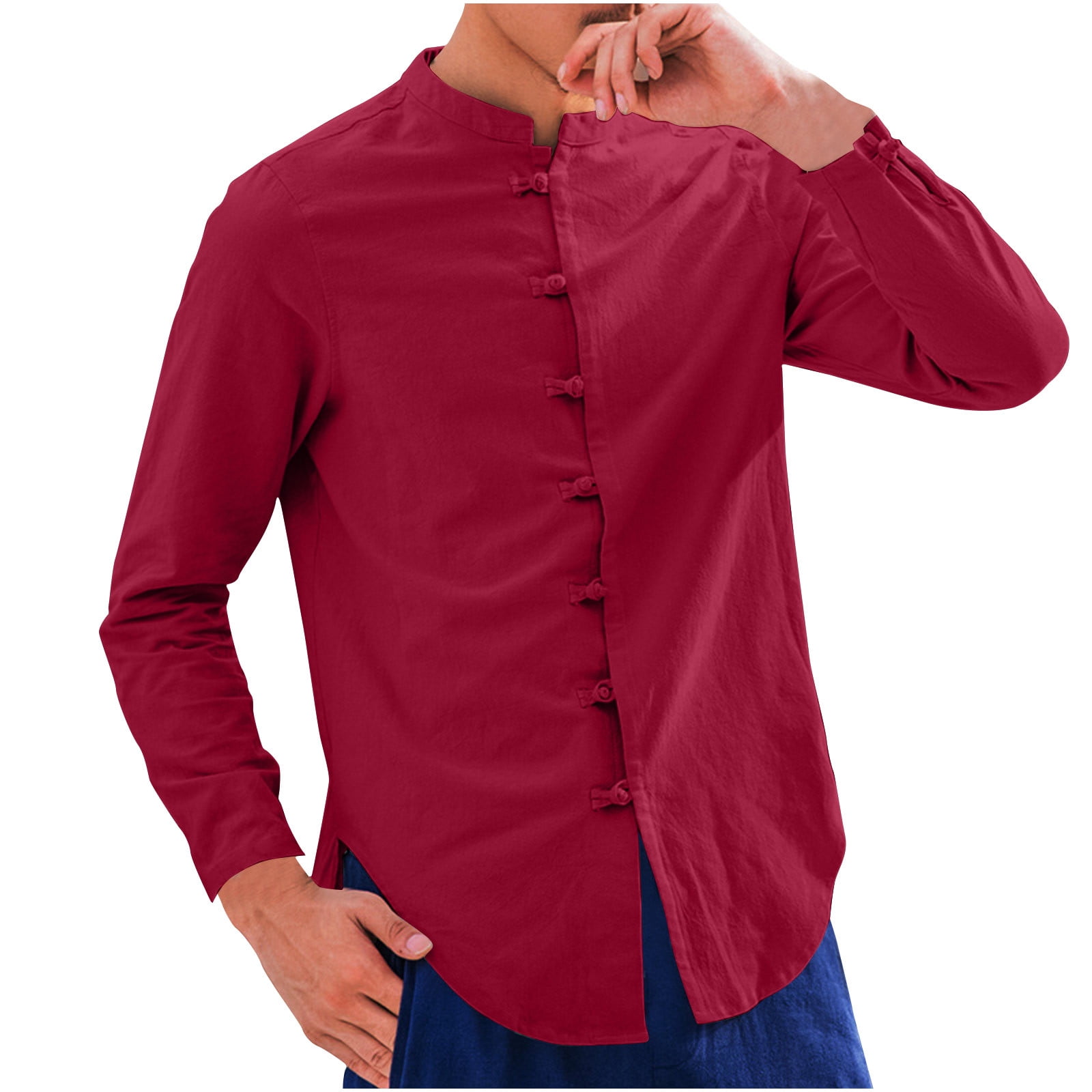 Miluxas Traditional Clothing Chinese Style Shirts Men Long Sleeve Retro ...