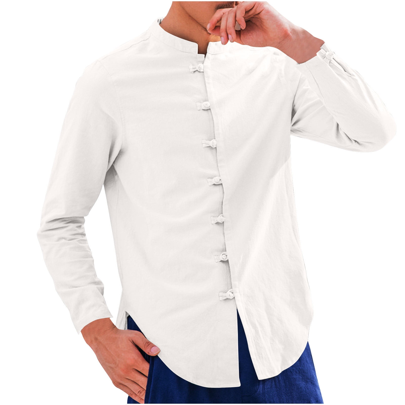 Miluxas Traditional Clothing Chinese Style Shirts Men Long Sleeve Retro ...