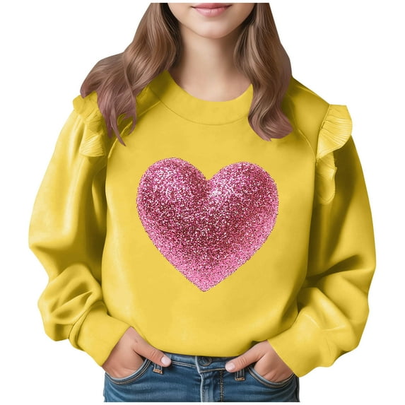Miluxas Valentines Shirt Girls Round Neck Long Sleeve Cute Love Heart ...