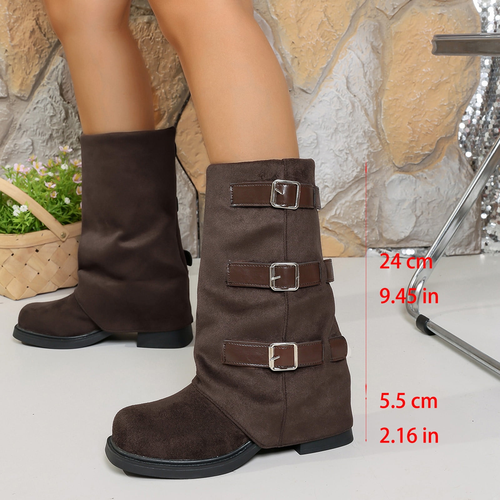 Miluxas Wide Calf Fold over Knee High Boots for Women:Fashion Slouch ...