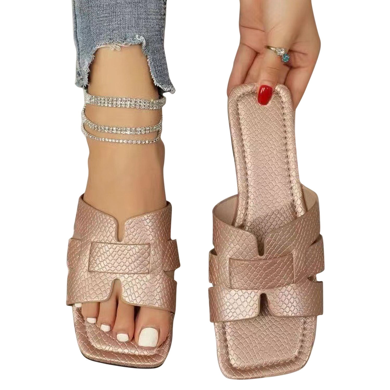 Miluxas Women Basic Plain Slippers Clearance Slip On Sandals Slides ...