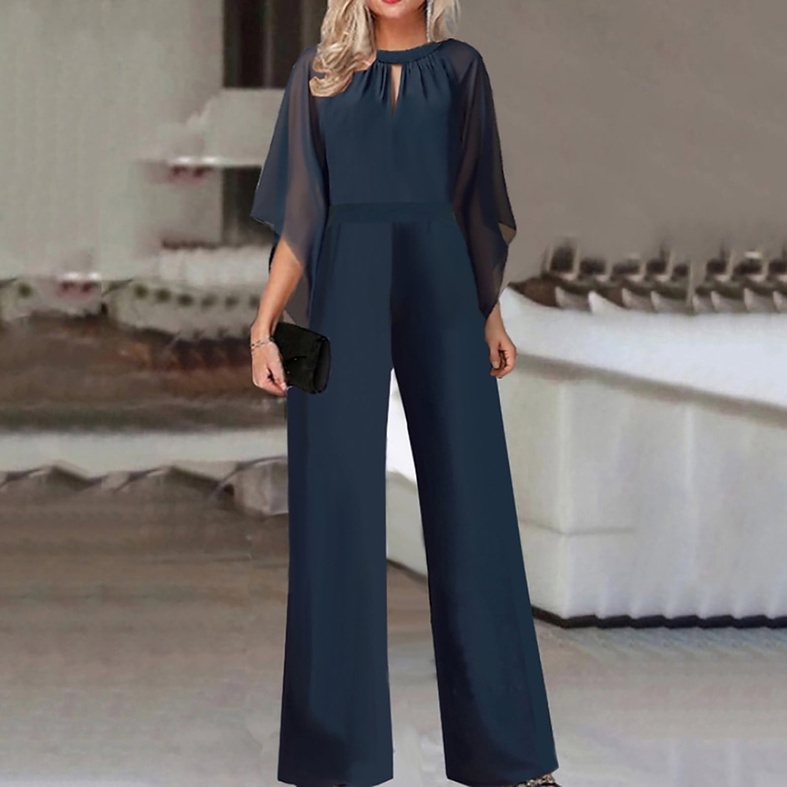 Miluxas Women Dressy Jumpsuits Casual Loose Short Sleeve Belted Wide ...