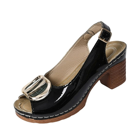 Miluxas Women Fish Mouth Beach Sandals Shiny PU Upper Metal Buckle ...