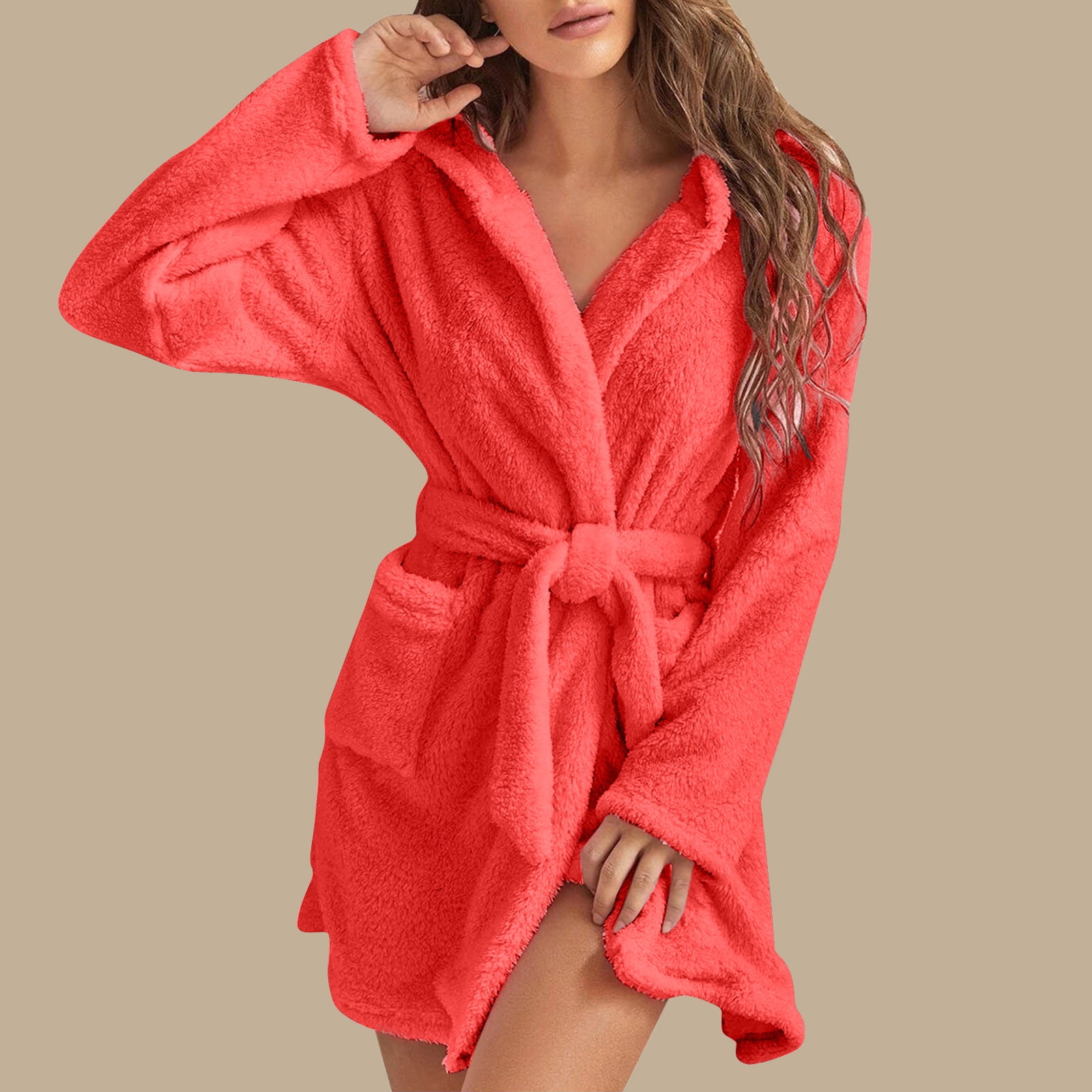 Miluxas Women Hooded Fleece Robe, Short Plush Robes for Womens with ...