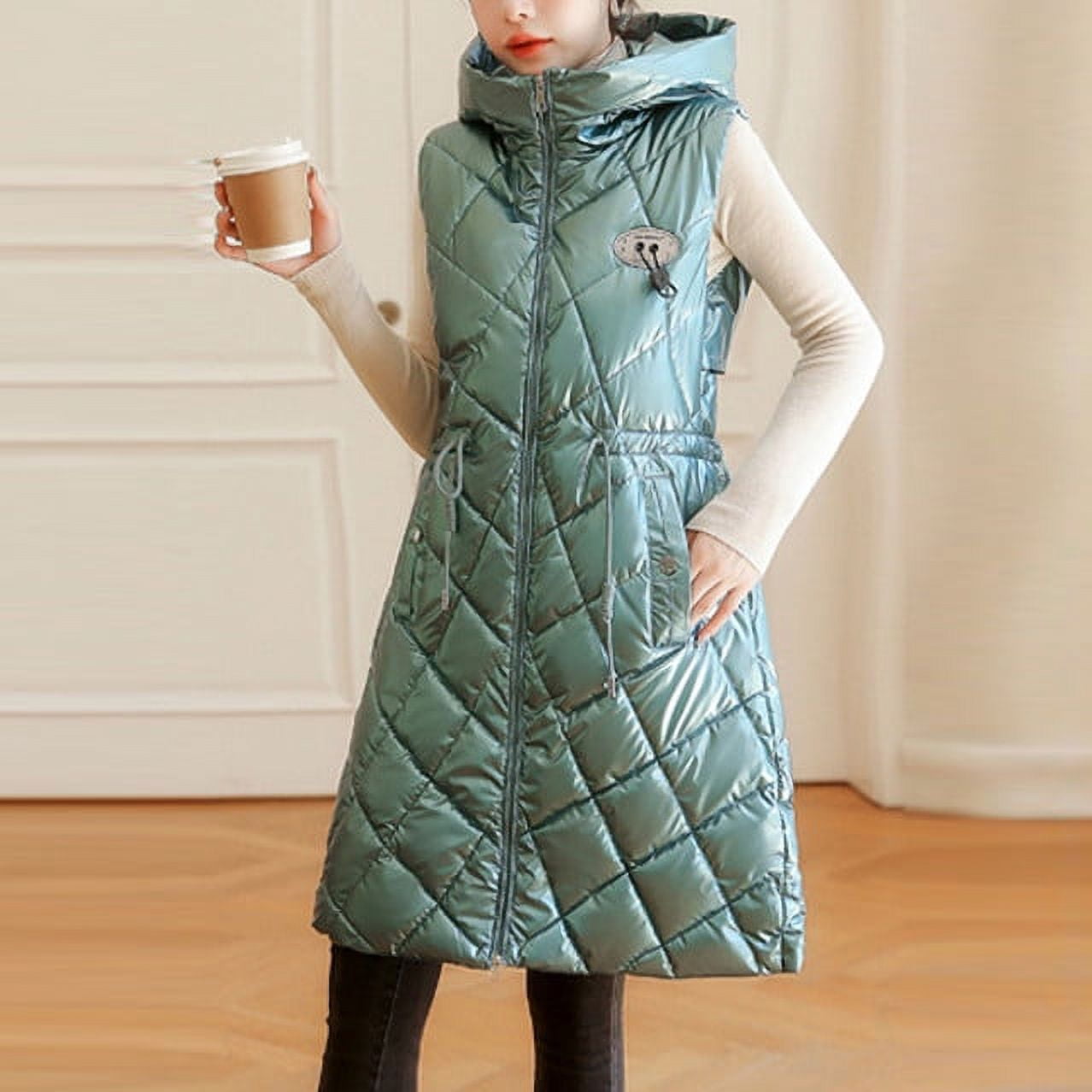 Miluxas Women Long Vest Solid Color Sleeveless Hood Winter Vest Outwear ...