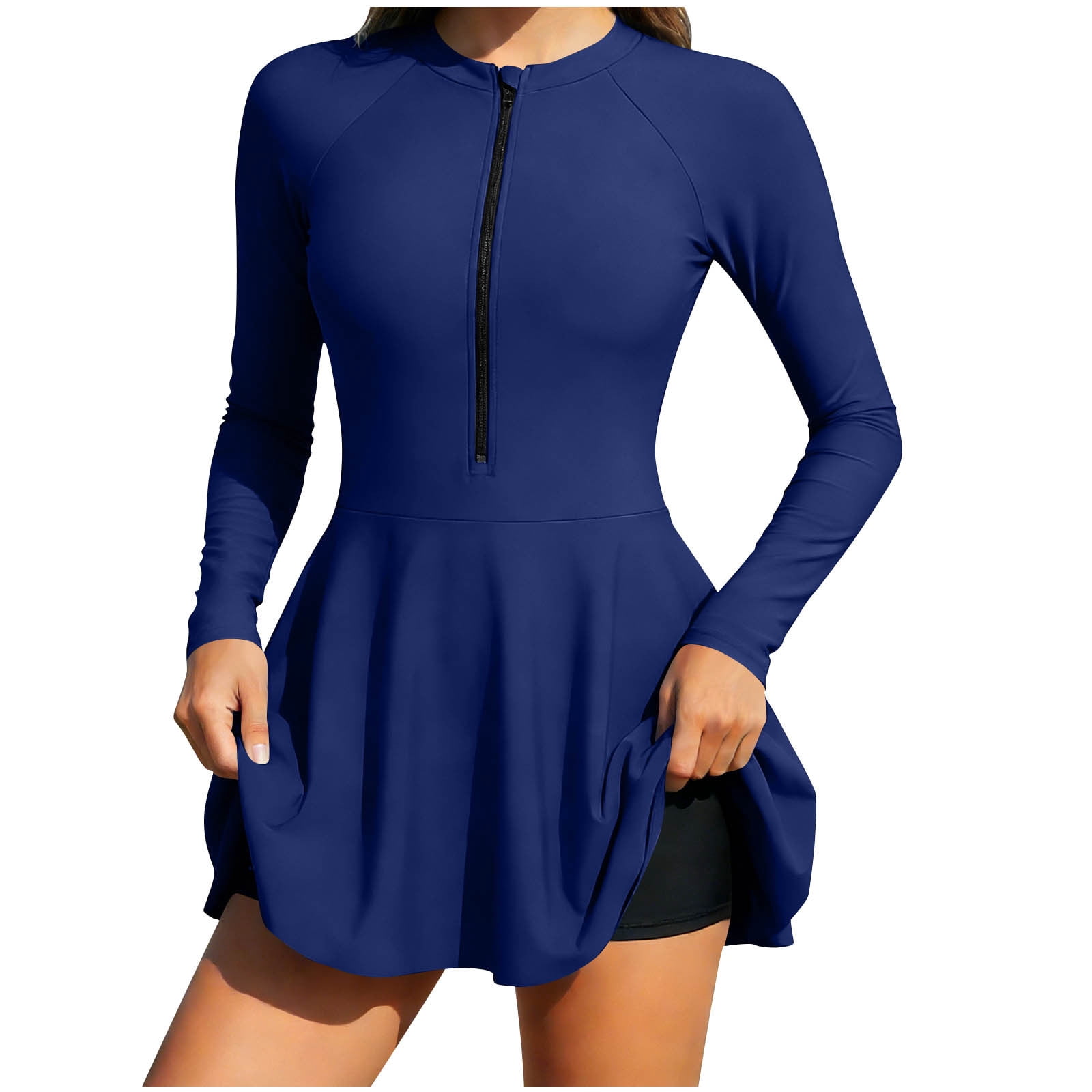 Miluxas Women Plus Size Long Sleeve Front Zip One Piece Bathing Suit ...