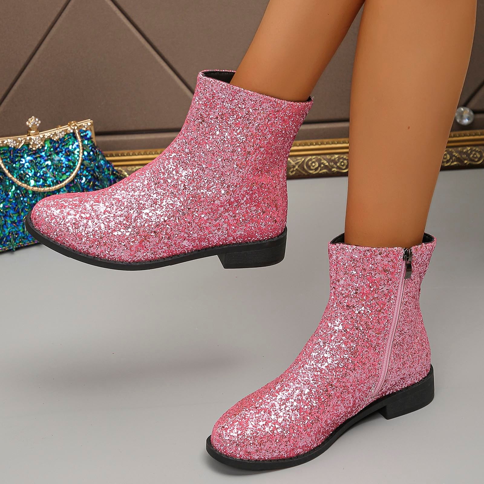 Miluxas Women Sequin Cowboy Boots Glitter Chunky Heel Sparkly Cowgirl ...