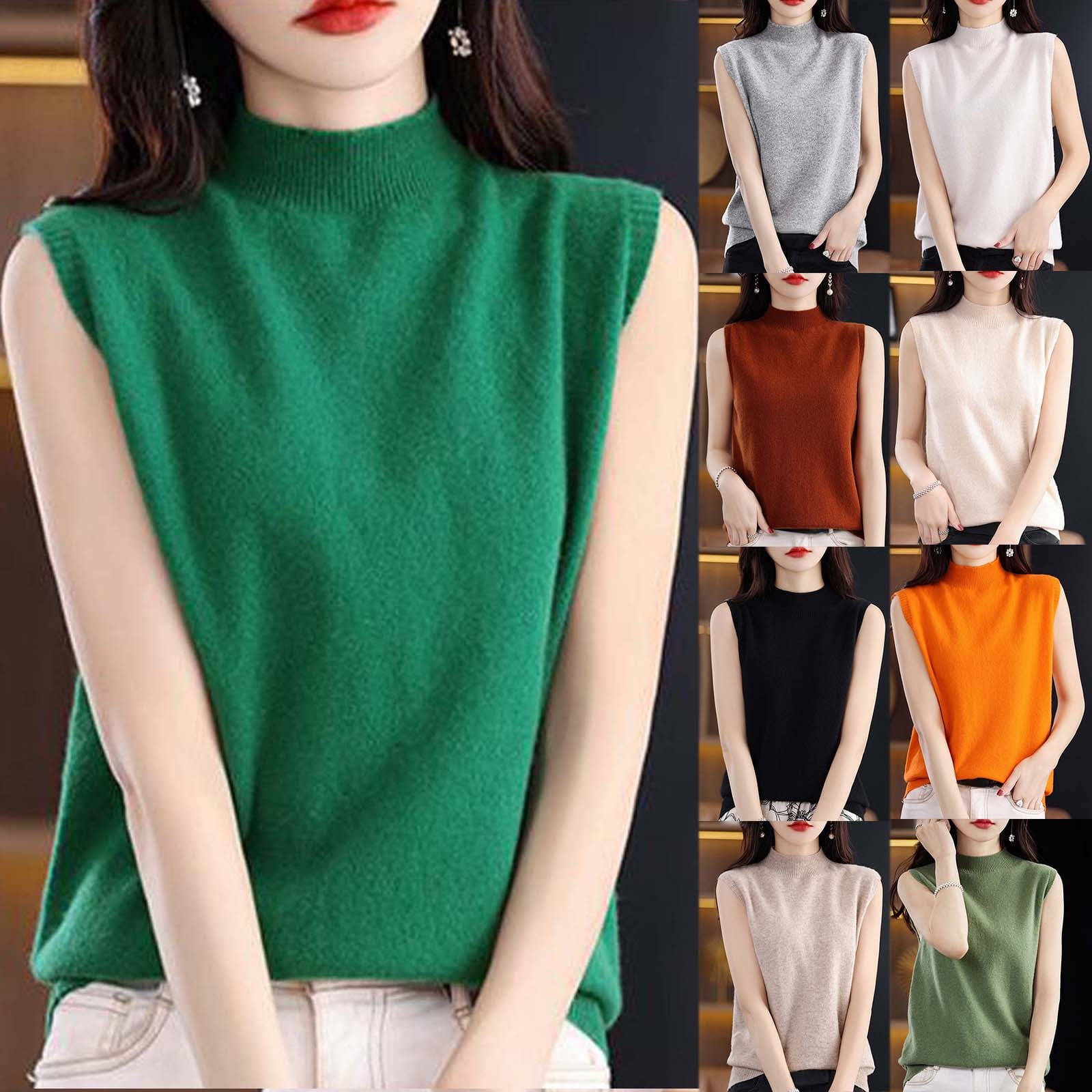 Miluxas Women Vest Mock Neck Thin Casual Sleeveless Pullover office ...