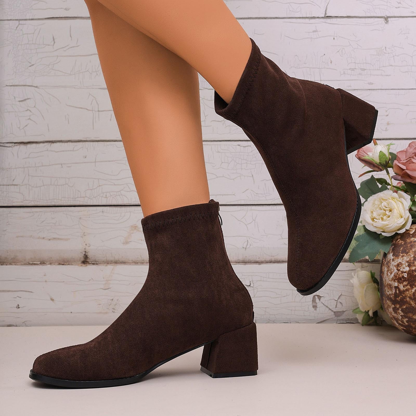 Miluxas Women's Ankle Boots Low Chunky Block Heel Booties Comfortable ...