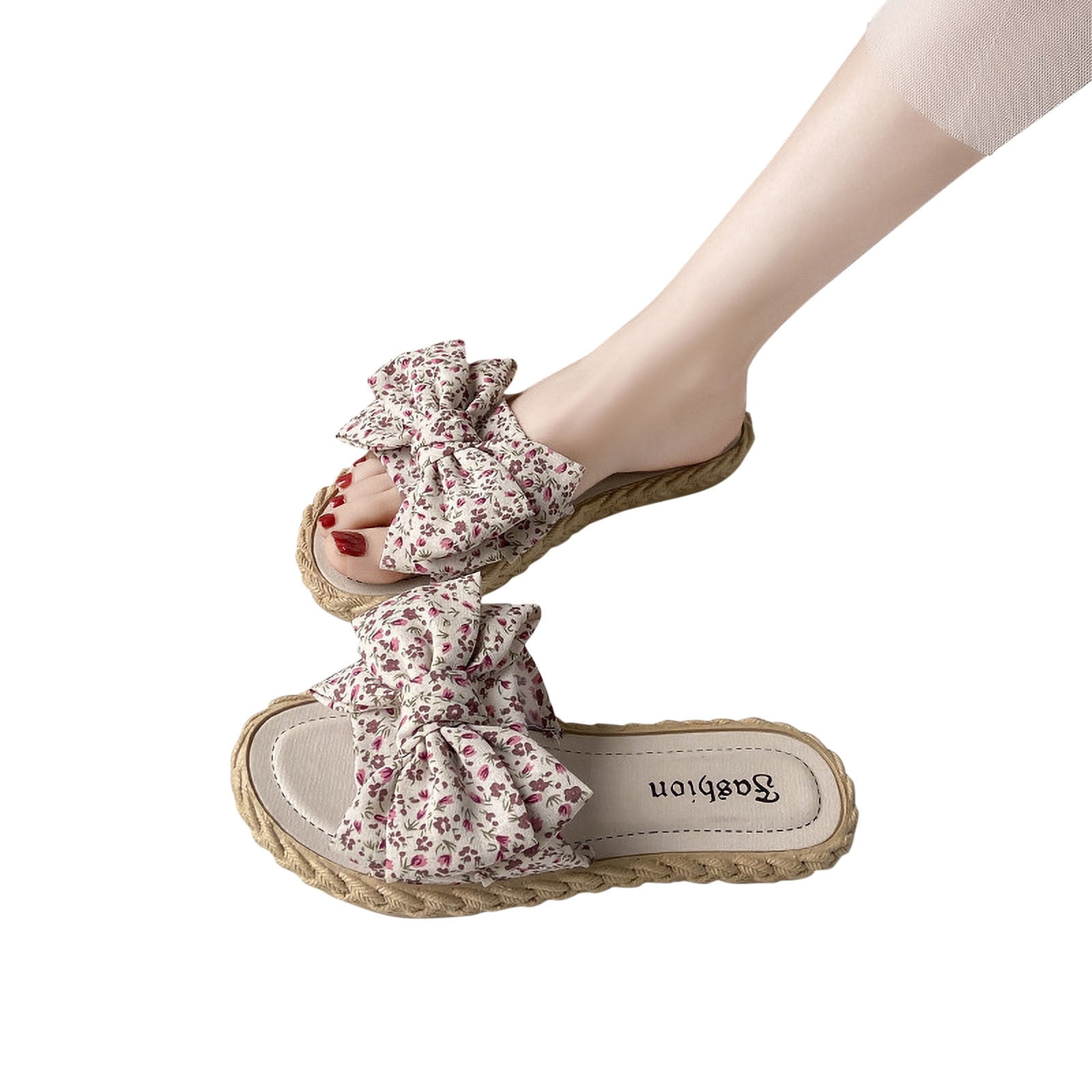Miluxas Women's Bow Sandals Summer Beach Slippers Linen Slippers Bass ...