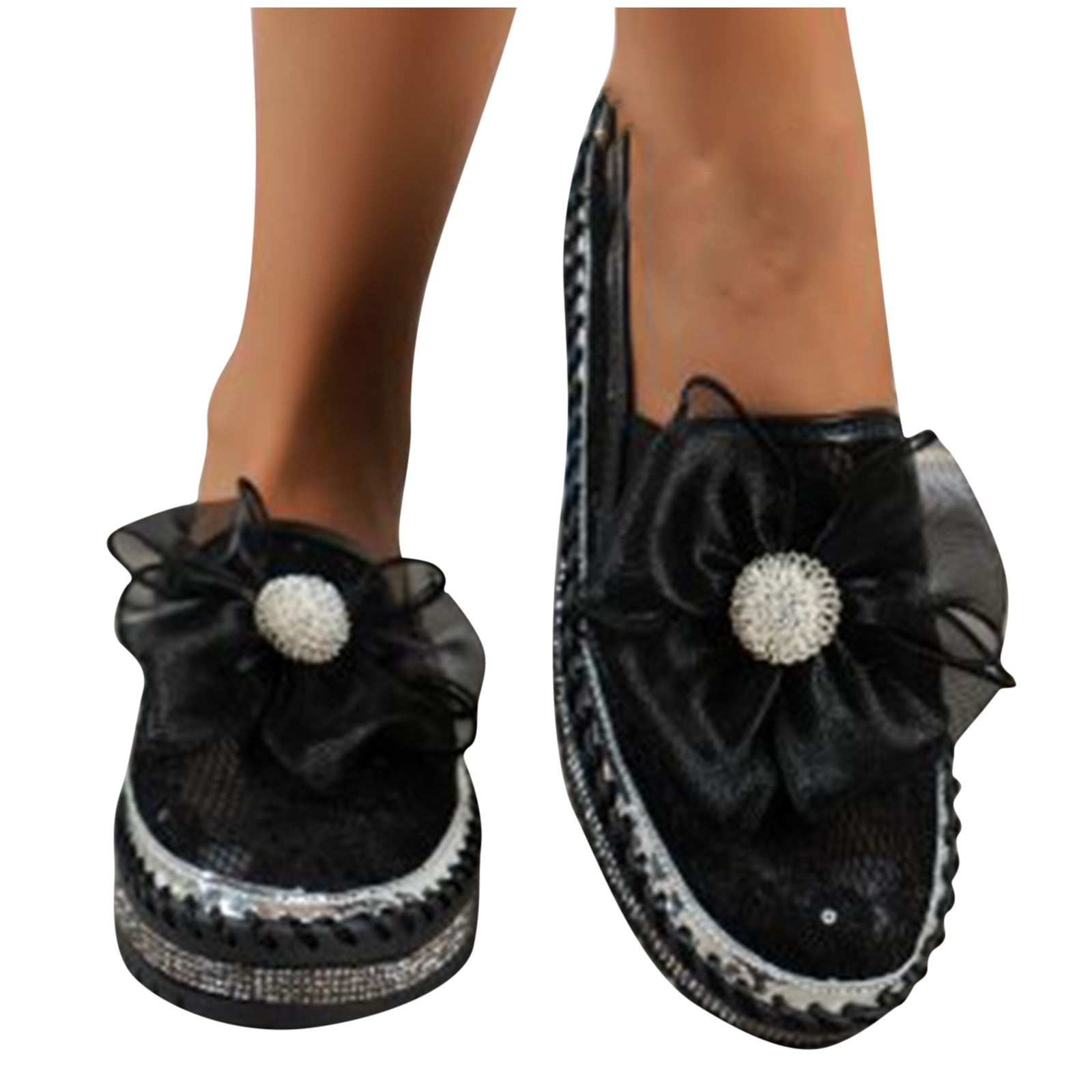 Miluxas Women's Casual Fashion Platform Rhinestones Glitter Slip On ...