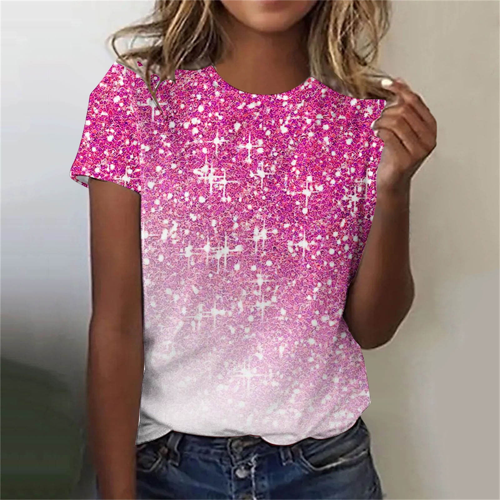 Miluxas Women's Casual Half Sleeve Crewneck Tee Clearance Sequin Drop ...