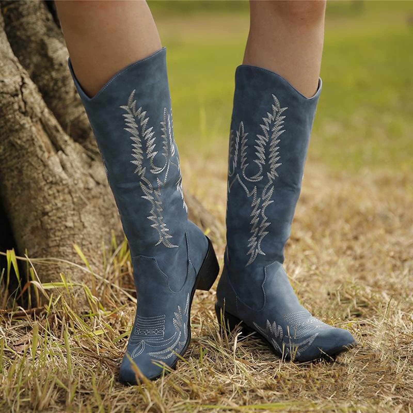 Miluxas Women's Cowboy Boots Clearance Mid Calf Cowgirl Boots ...